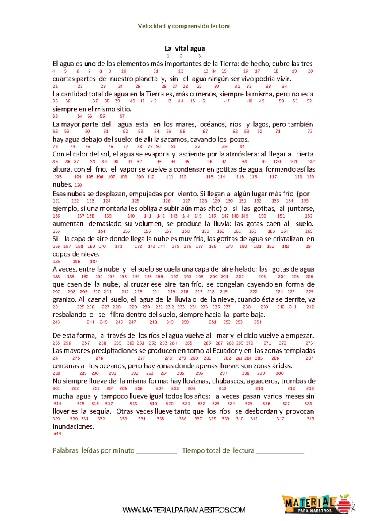 Lecturas de Comprensión Lectora y Palabras por Minuto PDF - Studocu