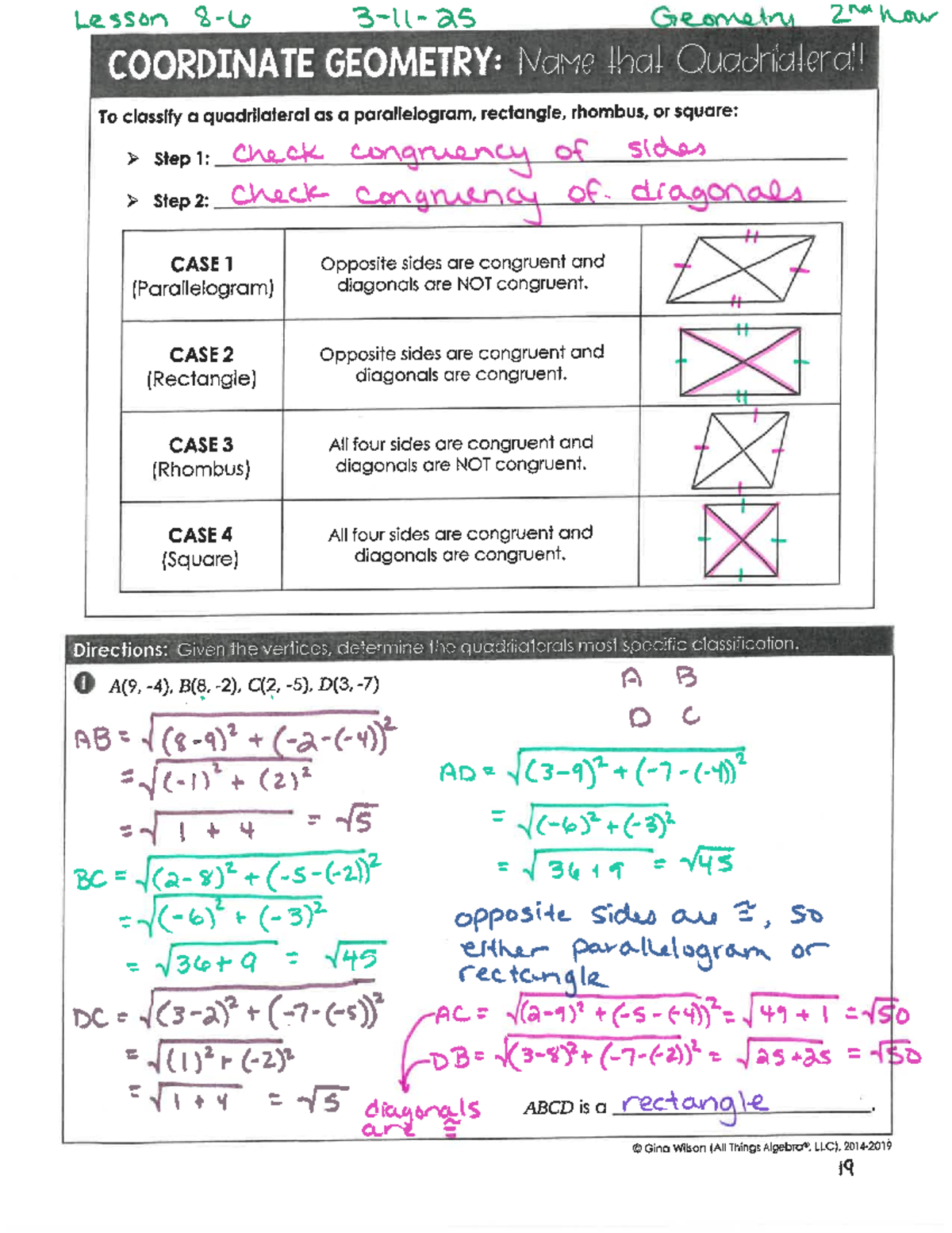 Lesson G2 8-6: Classifying Quadrilaterals in Coordinate Geometry - Studocu