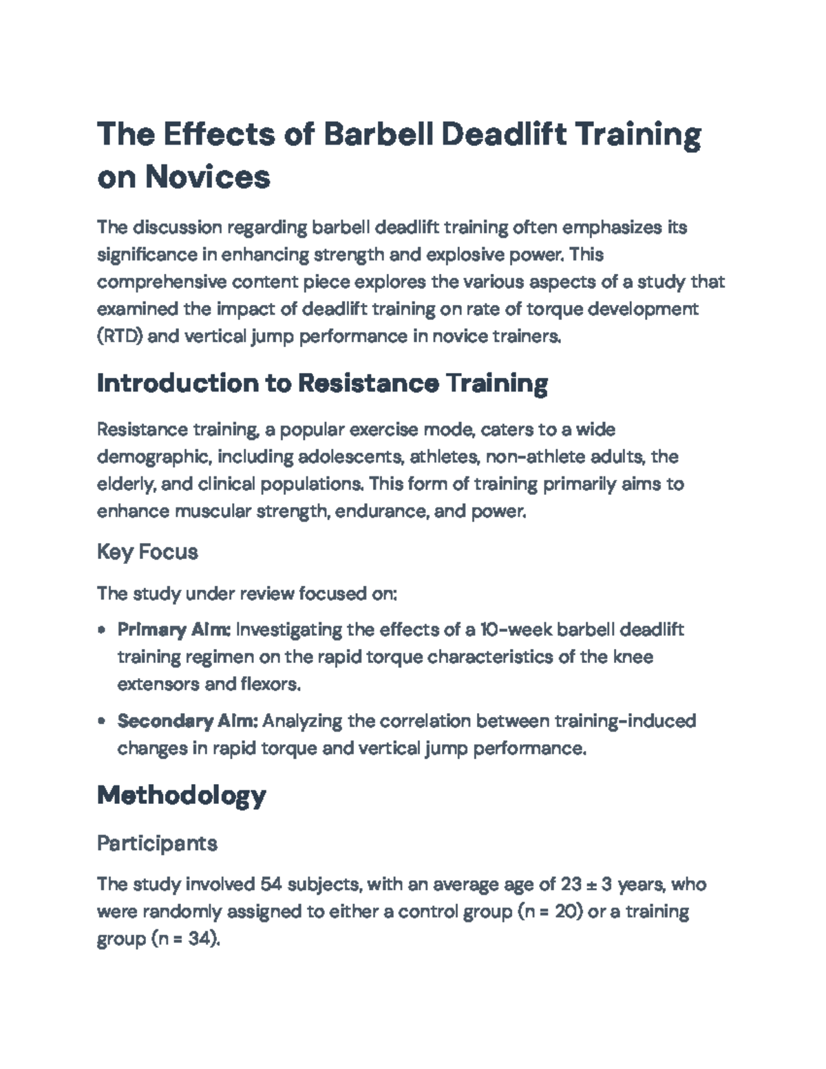 Barbell Deadlift Training Effects on Novices: RTD & Jump Performance ...