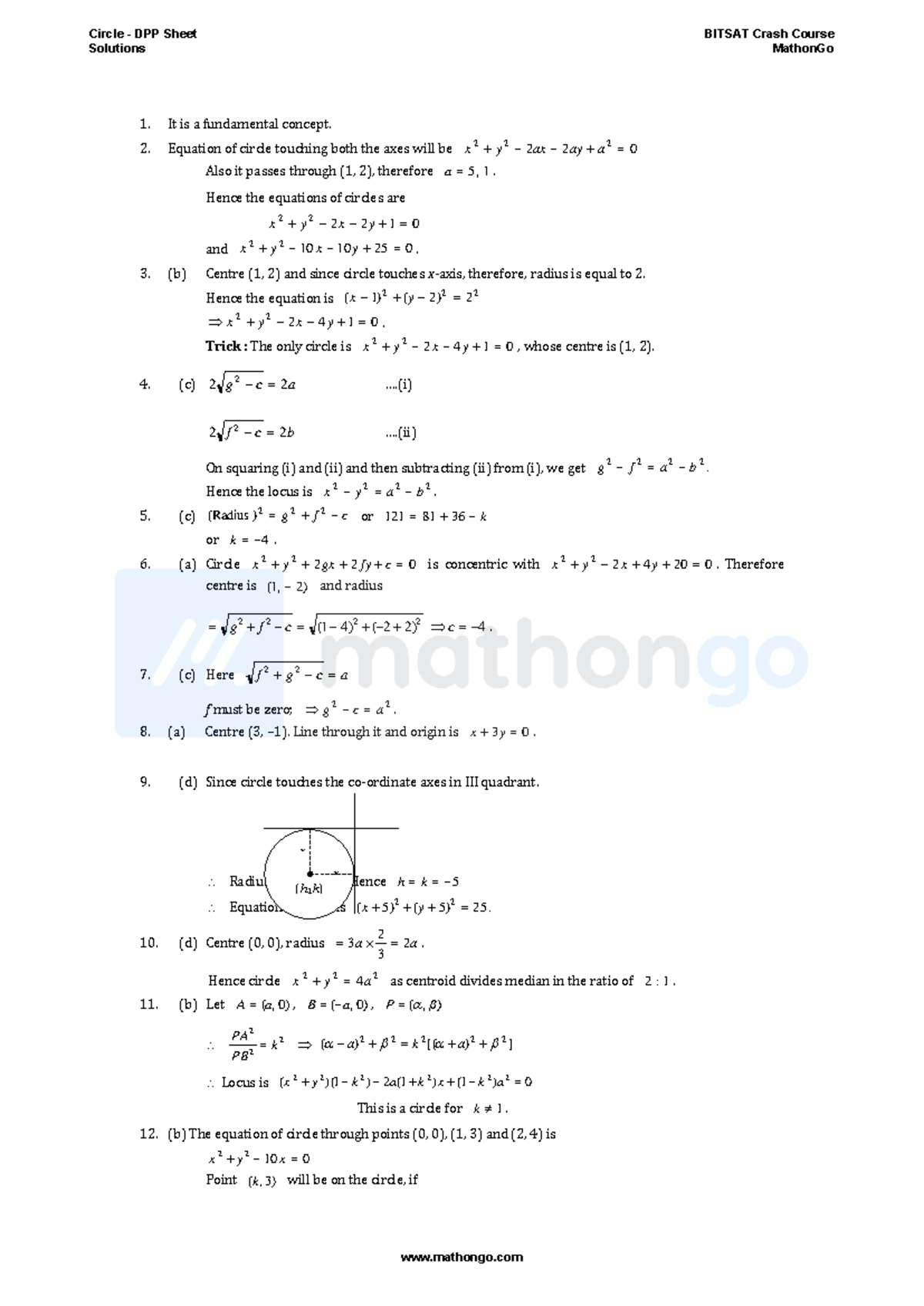 Solution - Circles Sheet - Mathon Go Bitsat Crash Course - It is a ...
