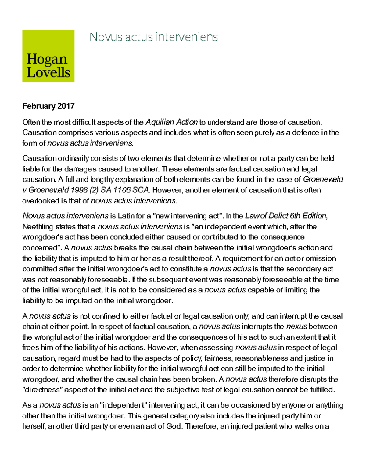 Understanding Novus Actus Interveniens in Aquilian Action: Key Insights ...