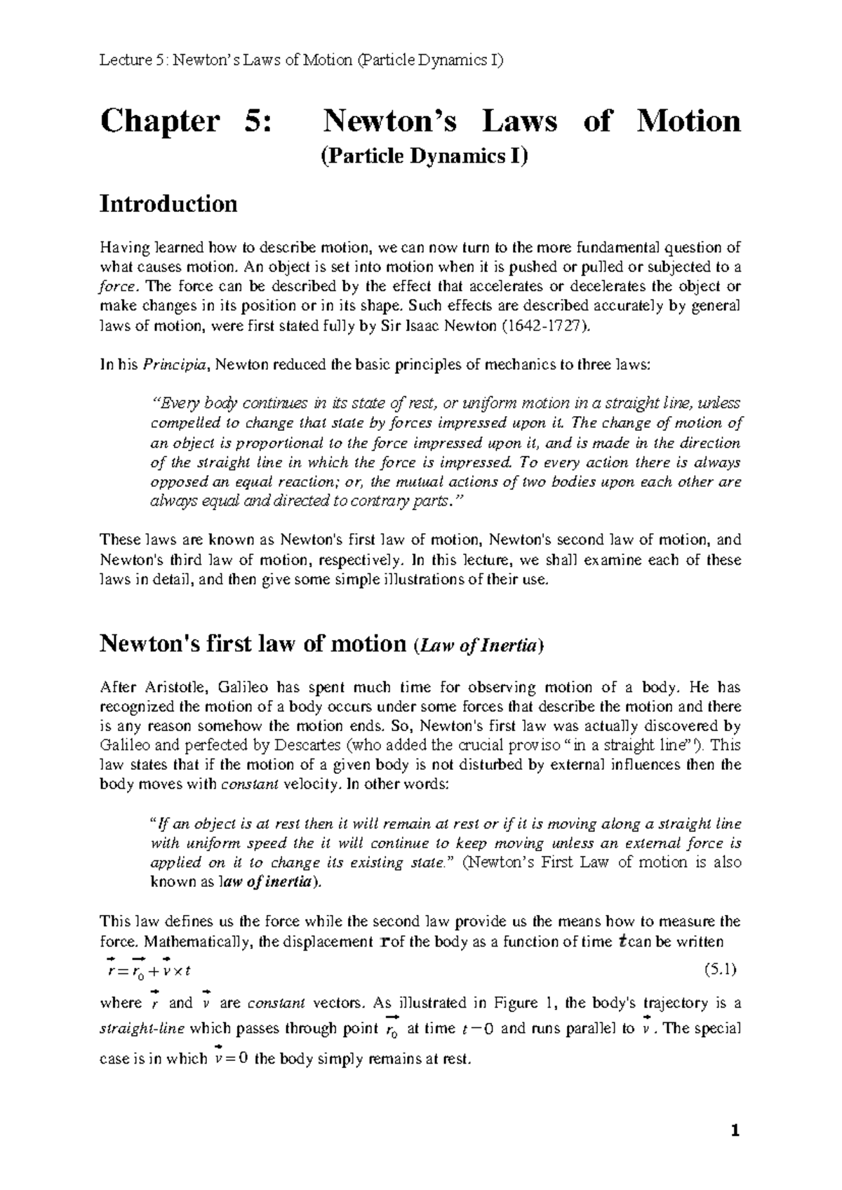 Chapter 5: Newton’s Laws of Motion (PHYS 101 - Particle Dynamics I ...