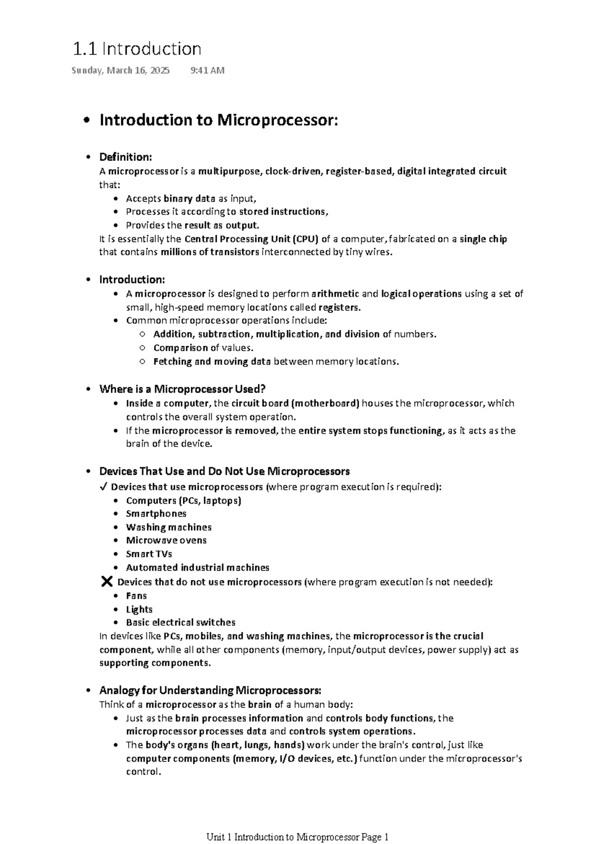 Unit 1: Introduction to Microprocessor - Detailed Notes on Architecture ...