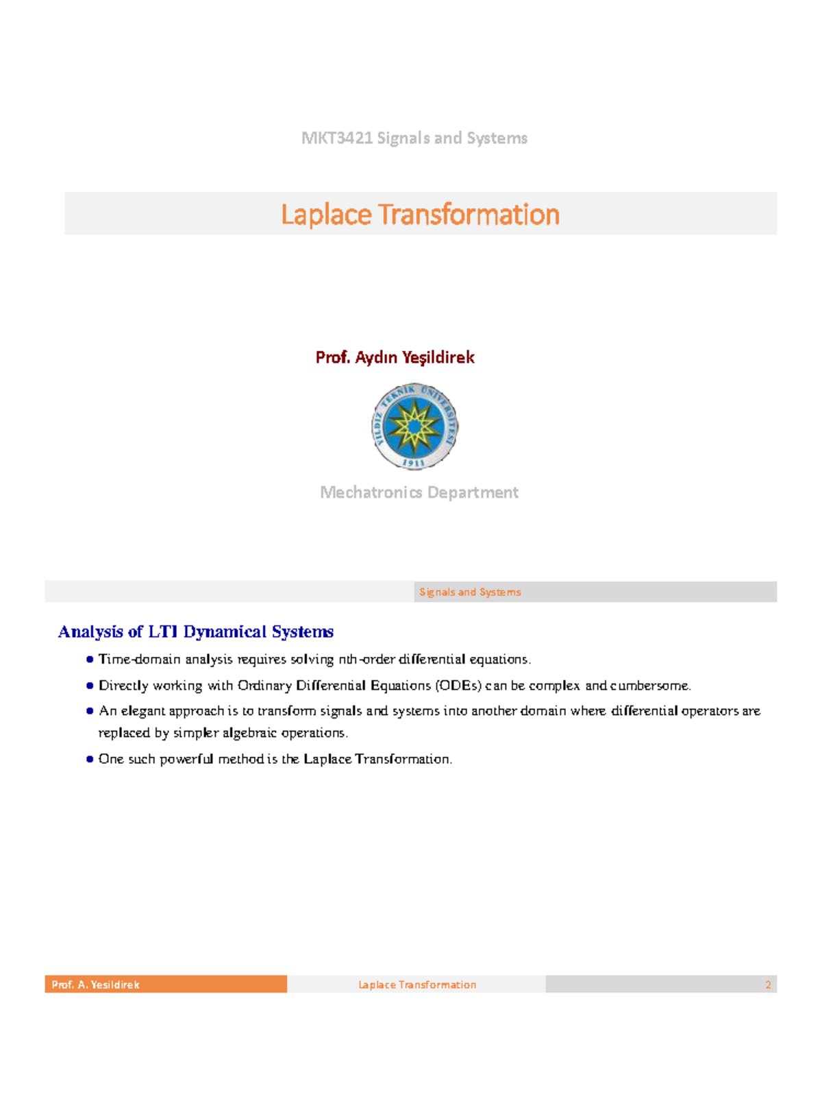 MKT3421 Signals and Systems: Understanding Laplace Transformation - Studocu