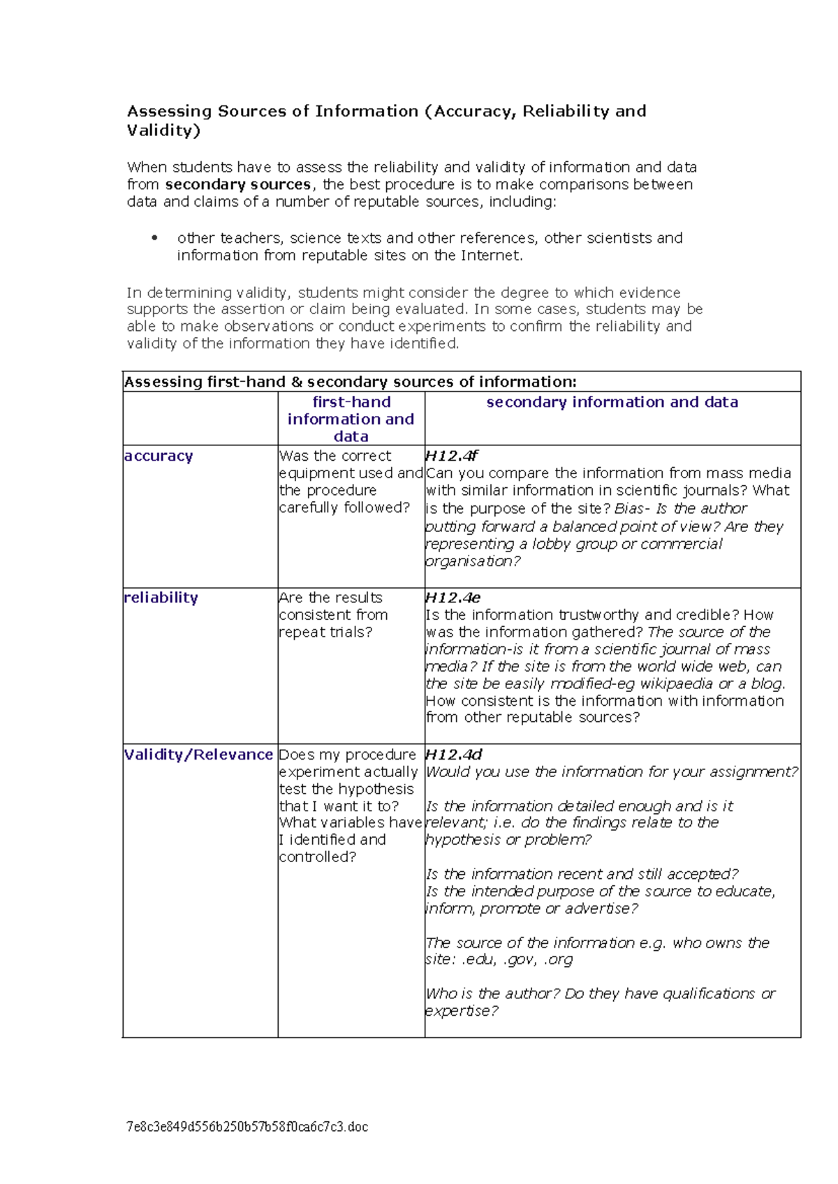 Assessing Information Sources: Accuracy, Reliability & Validity H12.4f ...