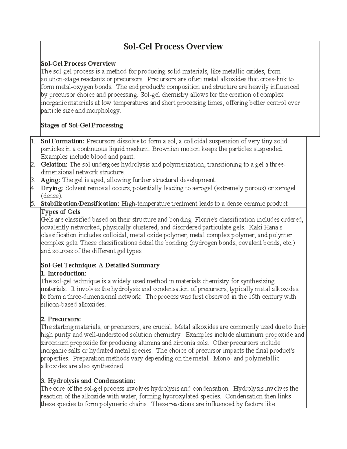 Sol-Gel Process Notes for MSC Students: Overview & Techniques - Studocu