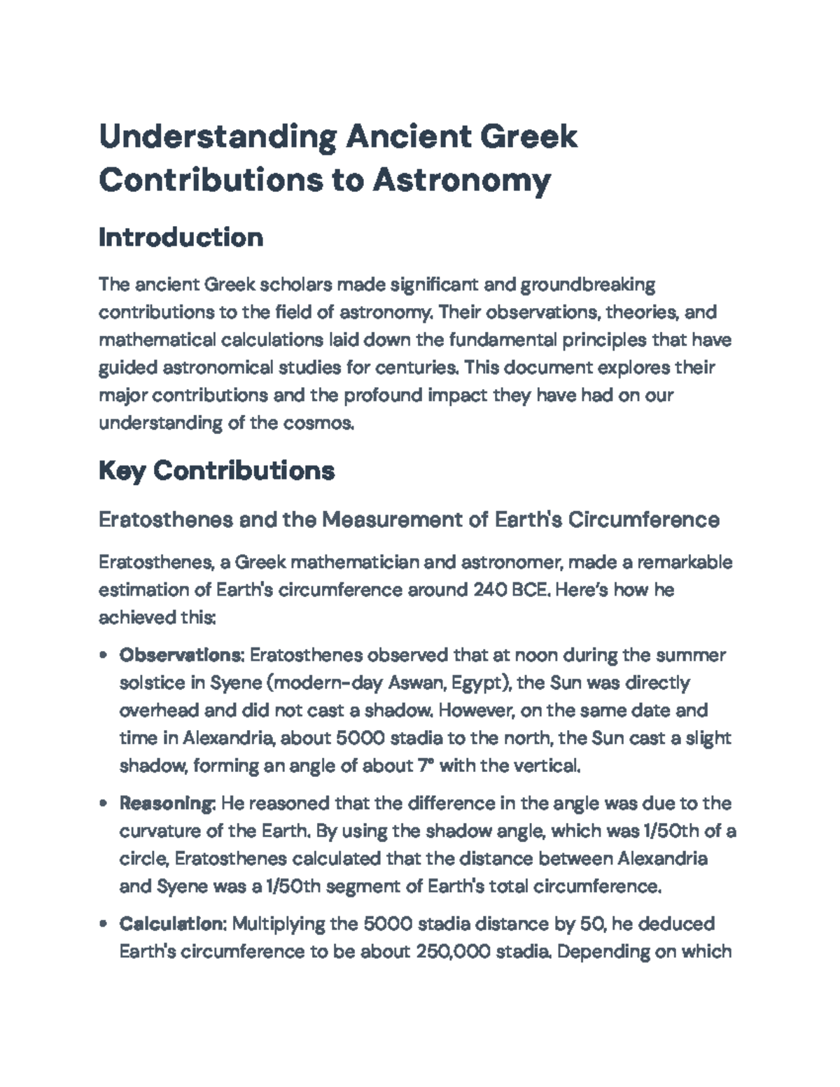 Ancient Greek Contributions to Astronomy: Foundations of the Cosmos ...