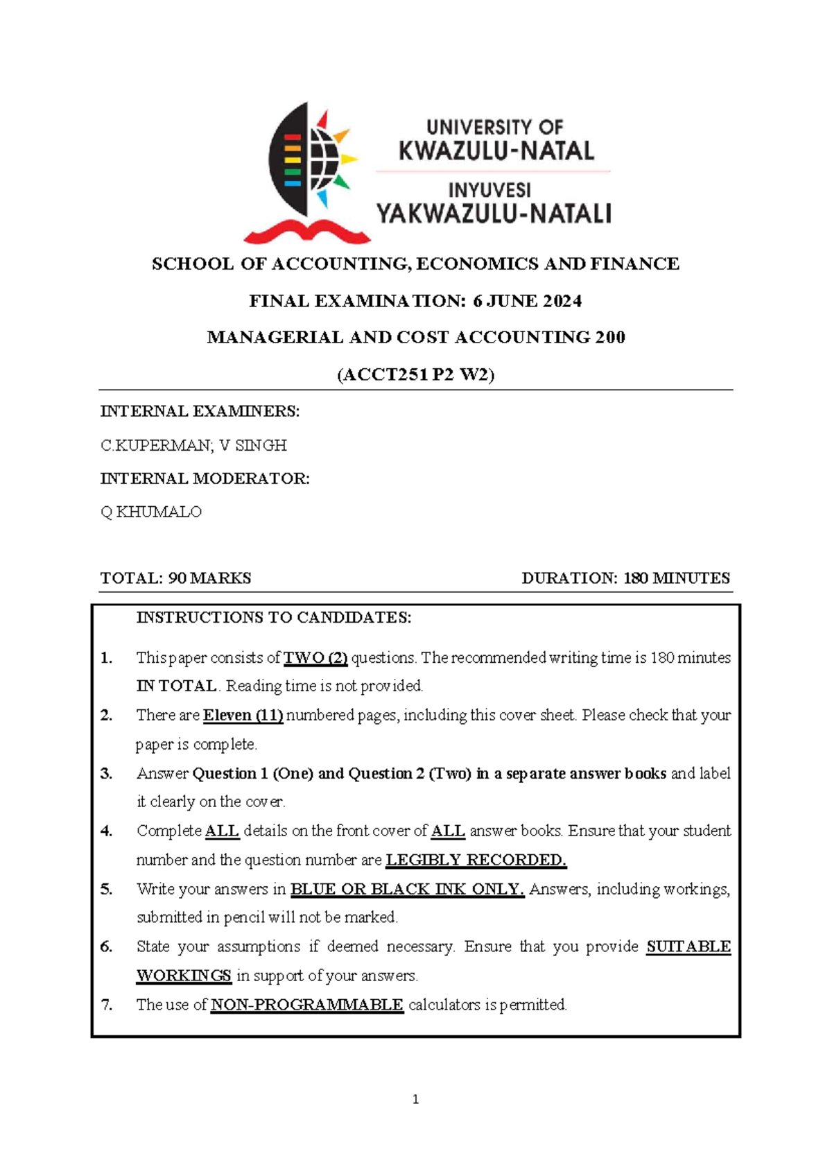 MACA 200 2024 Final Exam: Managerial & Cost Accounting Insights - Studocu