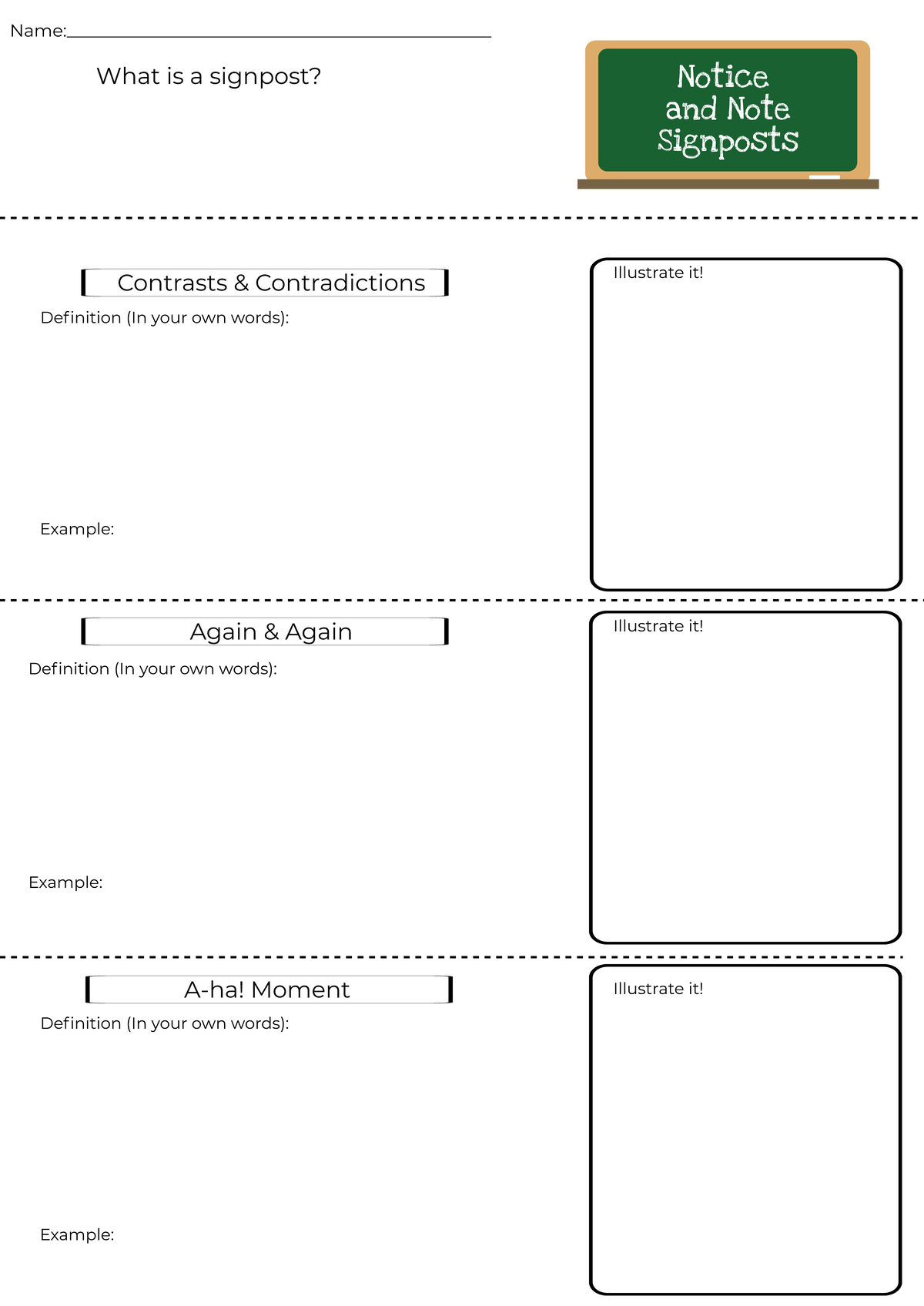 Noticeand Note Fiction Signpost Notetaking Graphic Organizer Freebie-1 ...