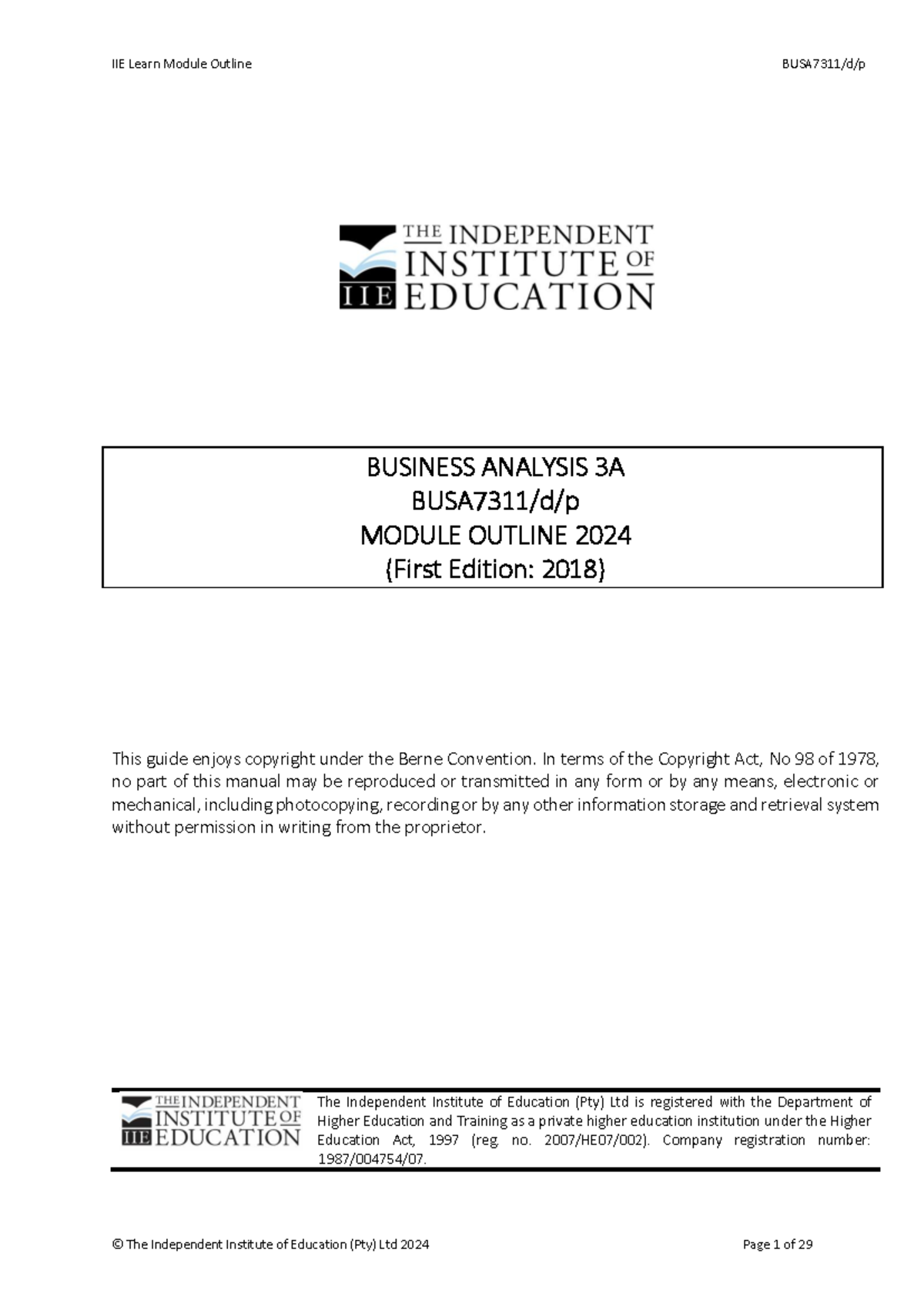 BUSA7311MO - Business Analysis Module Outline 2024 - Studocu