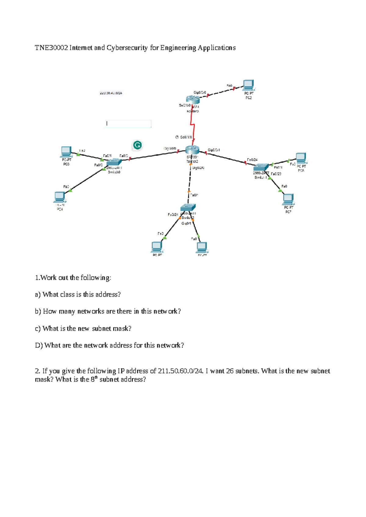 IP address tutorial worksheet - TNE30002 Internet and Cybersecurity for ...