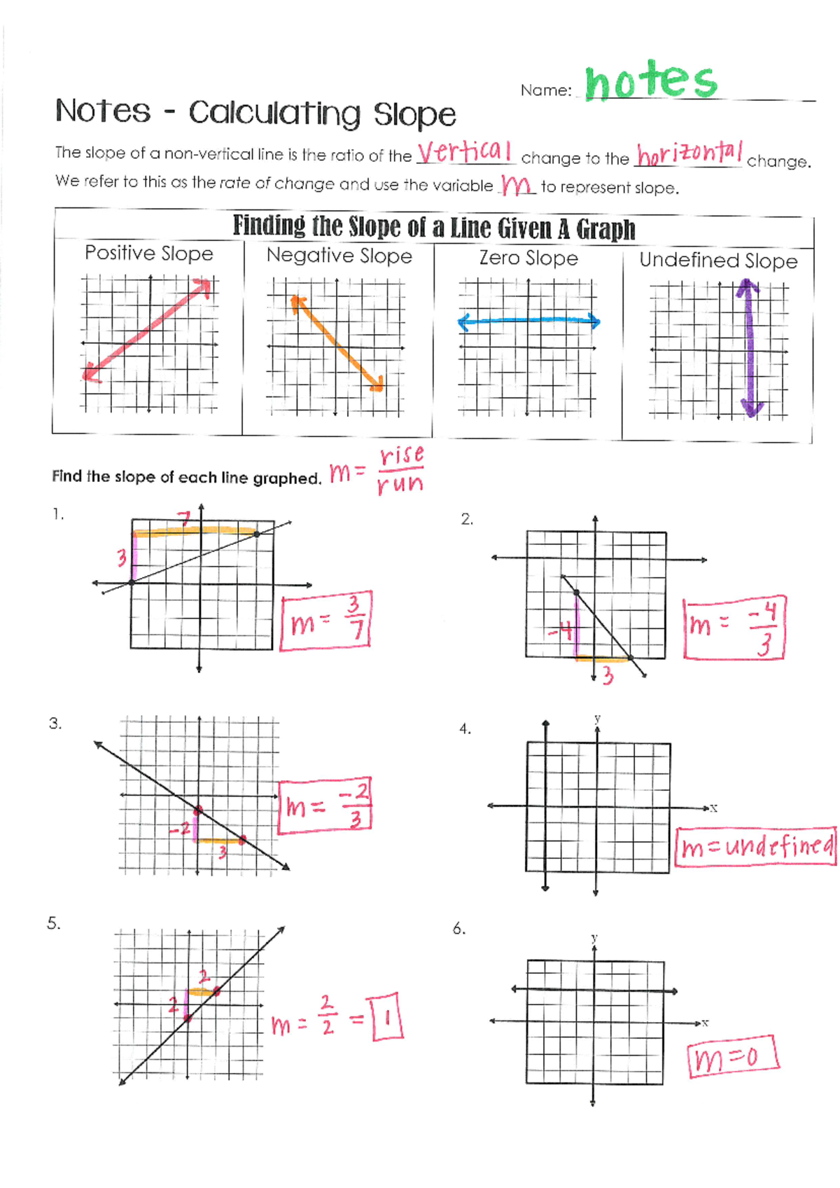 Kami Export - 3. Calculating Slope Notes Filled IN - Name: notes Notes ...