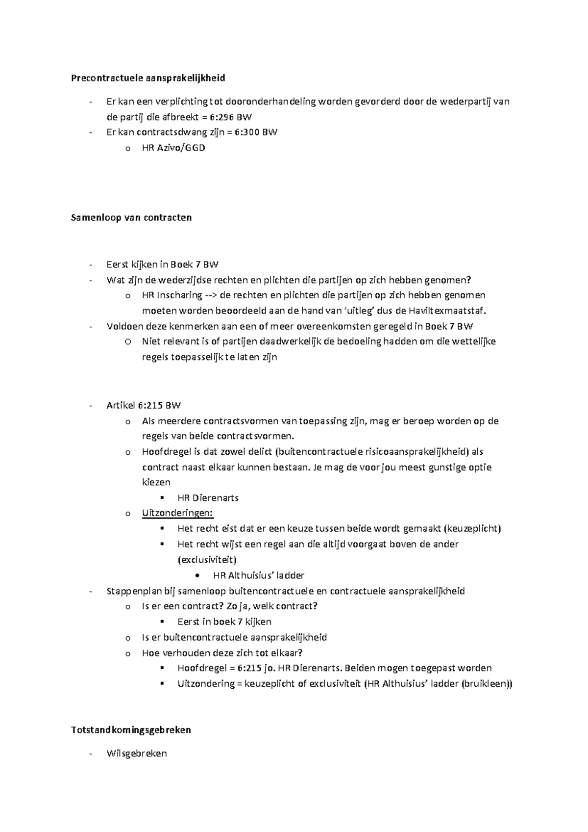 Samenvatting Burgerlijk Recht II: Precontractuele Aansprakelijkheid en ...