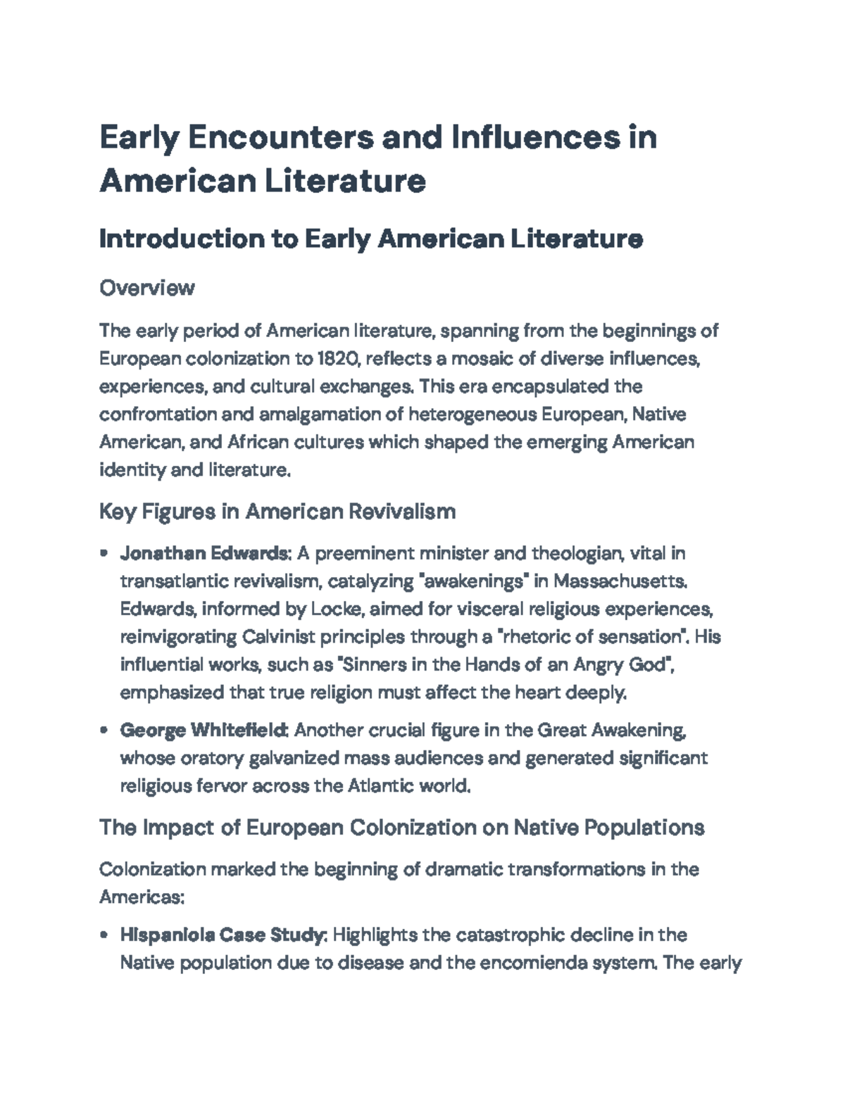 Early American Lit (ENG101): Cultural Influences & Evolution Analysis ...