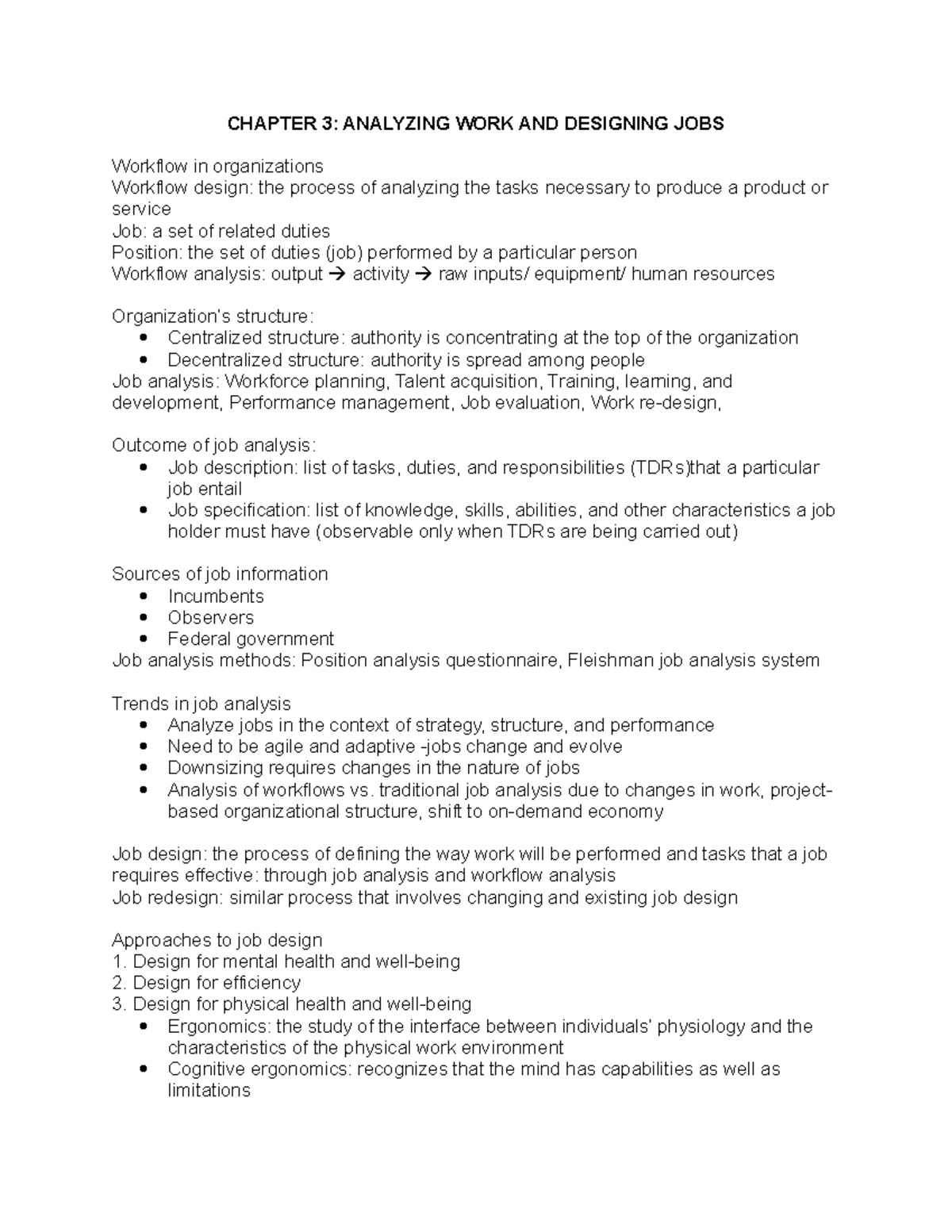 CHAPTER 3: WORKFLOW ANALYSIS & JOB DESIGN IN ORGANIZATIONS - Studocu