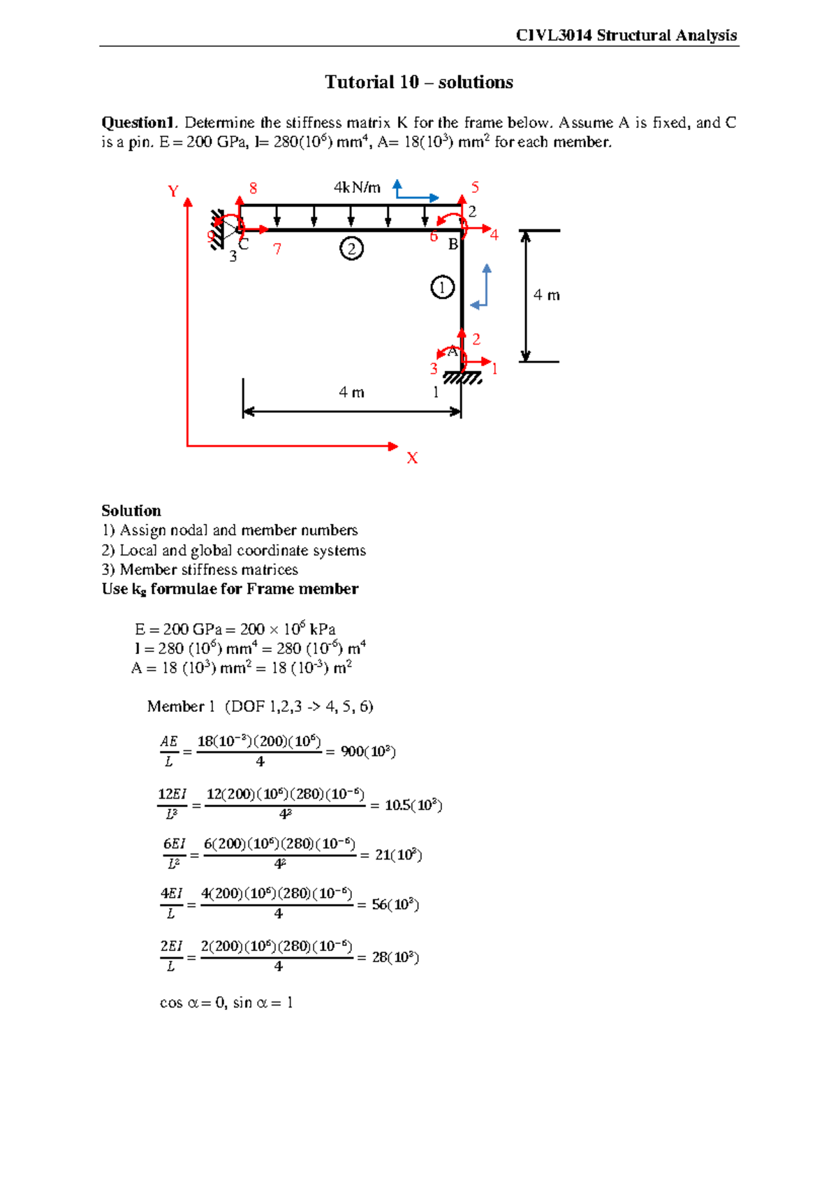 CIVL3014 Structural Analysis Tutorial 10 Solutions Summary - Studocu