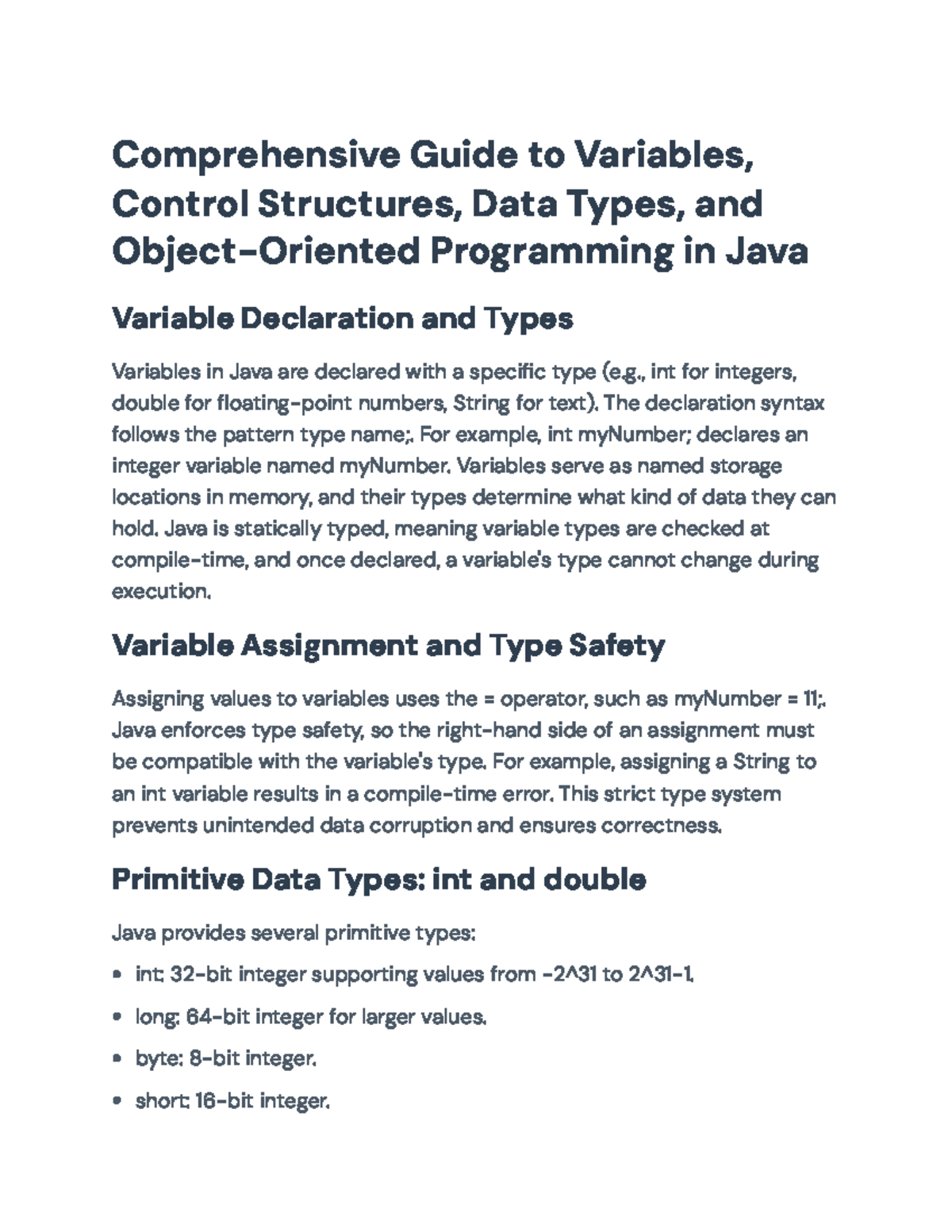 Comprehensive Guide to Java Fundamentals: Types, Control Flow & OOP - Studocu