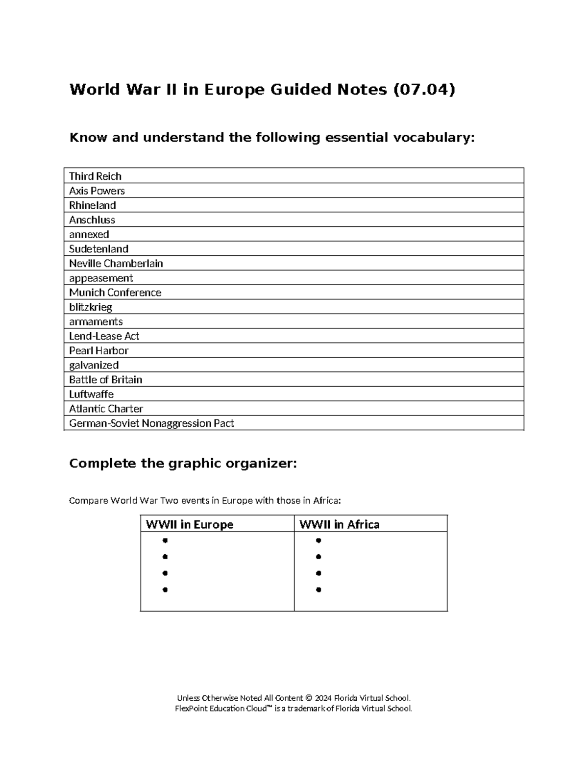 World War II in Europe Guided Notes (07.04) - Key Events & Terms ...