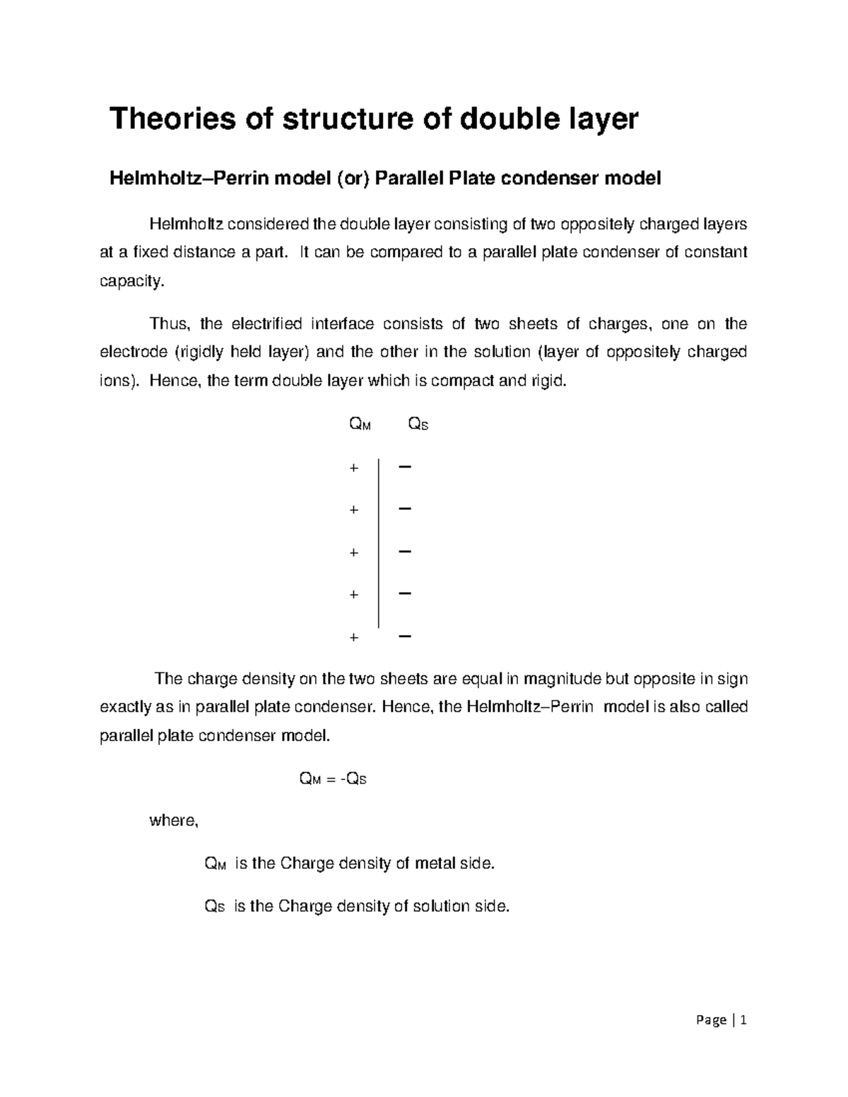 Structure of Double Layer Models: Helmholtz, Stern, and Guoy-Chapmann ...