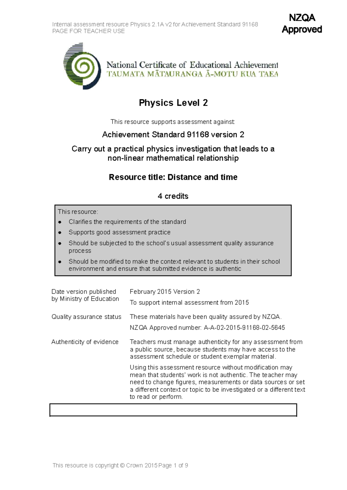 Level 2 Physics AS91168 v2: Practical Investigation on Distance and ...