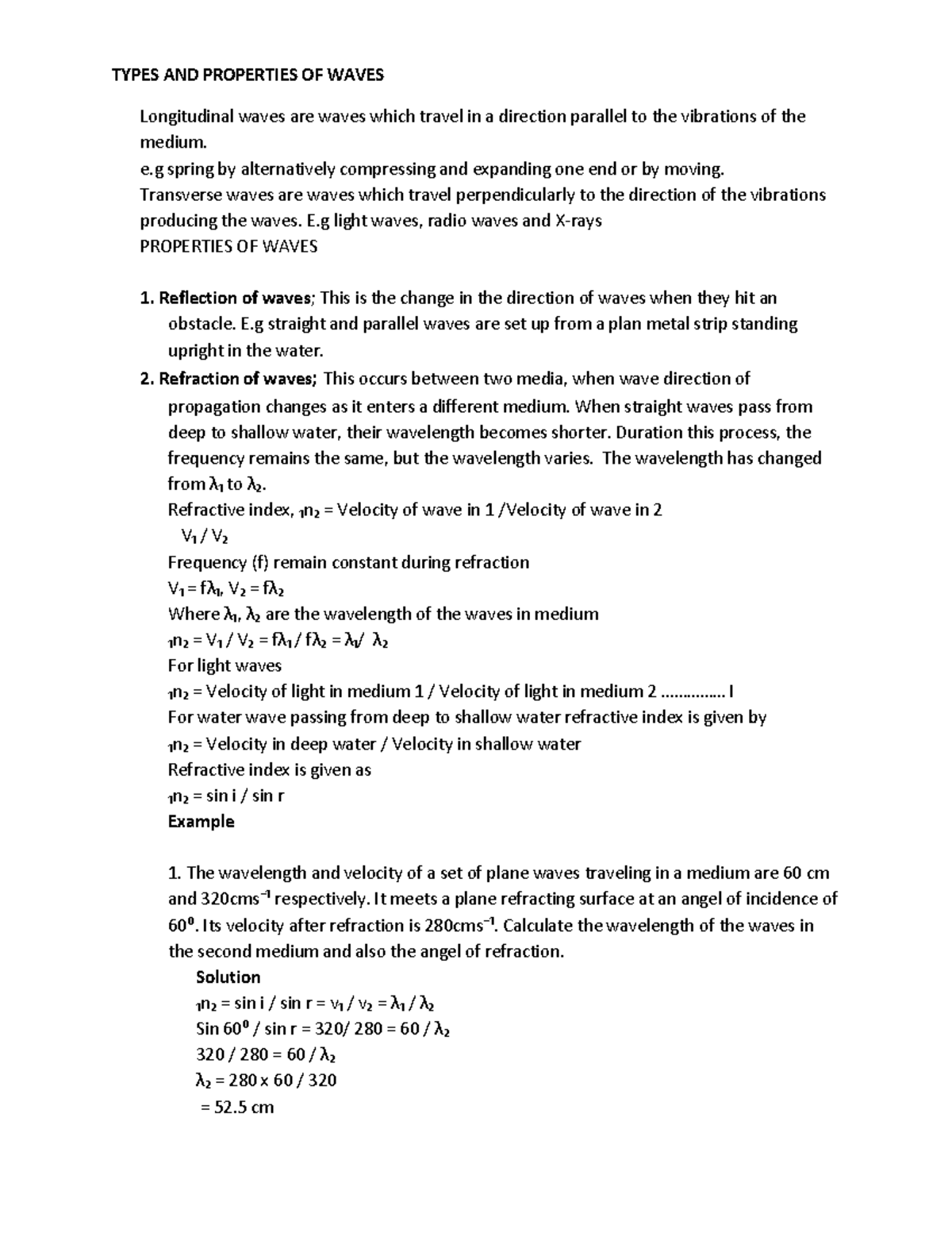 6541 Types and Properties of Waves: A Comprehensive Overview - Studocu