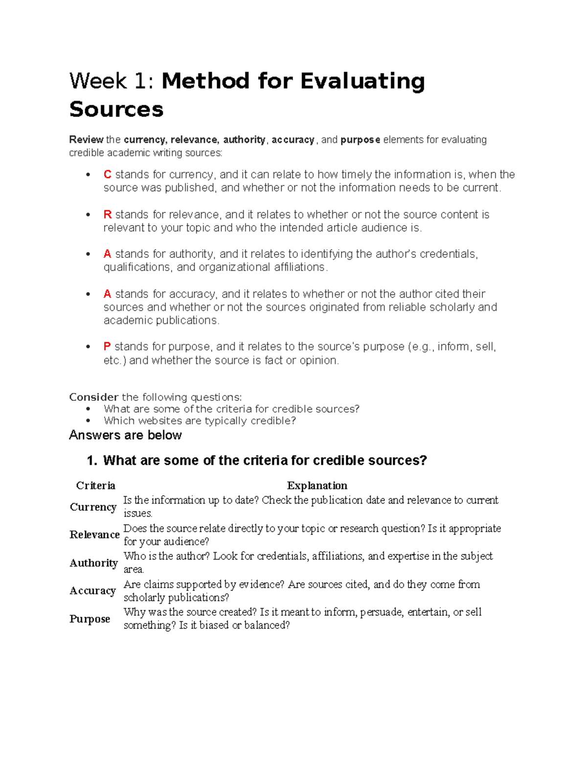 Week 1: Evaluating Sources - Currency, Relevance, Authority, Accuracy ...