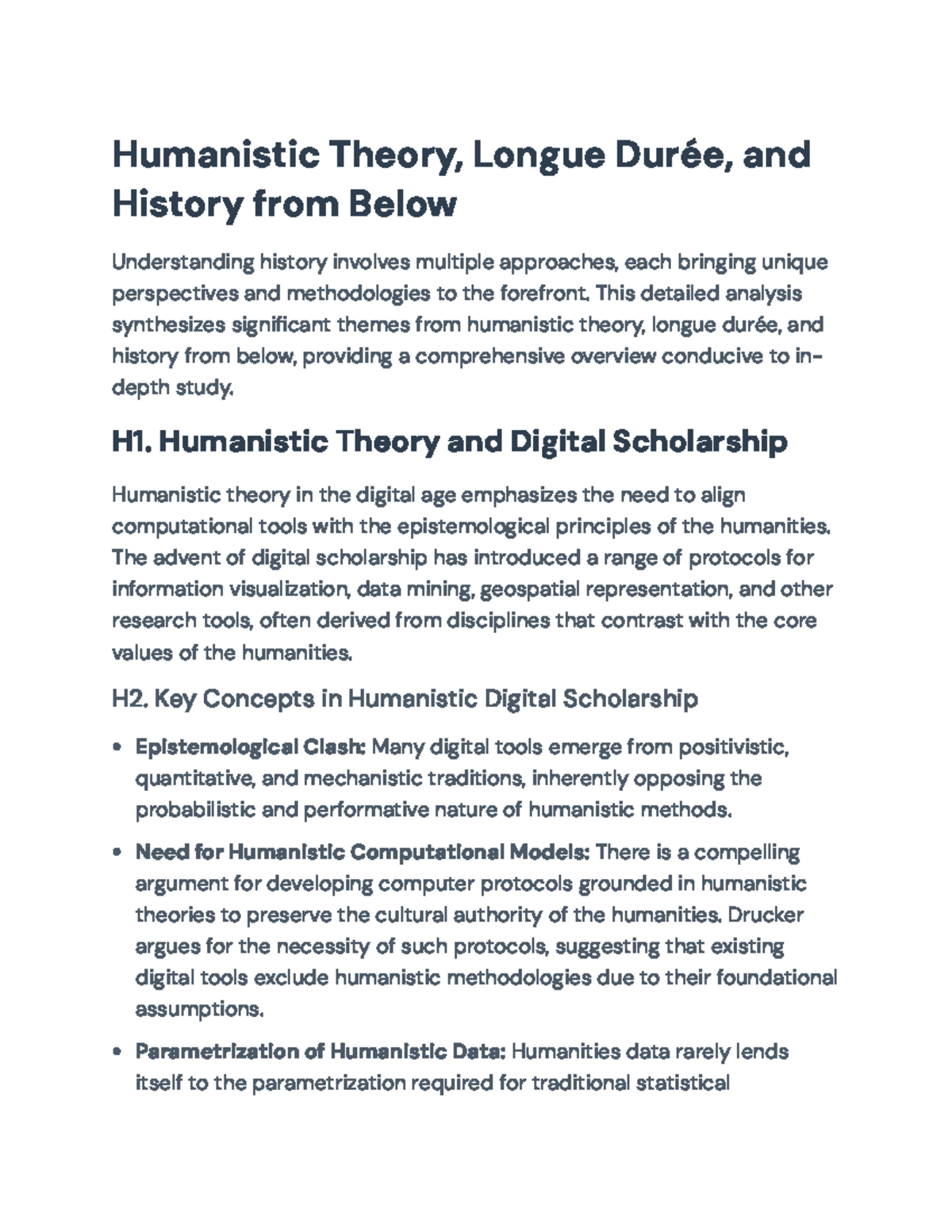 Humanistic Theory, Longue Durée, and History from Below Analysis ...