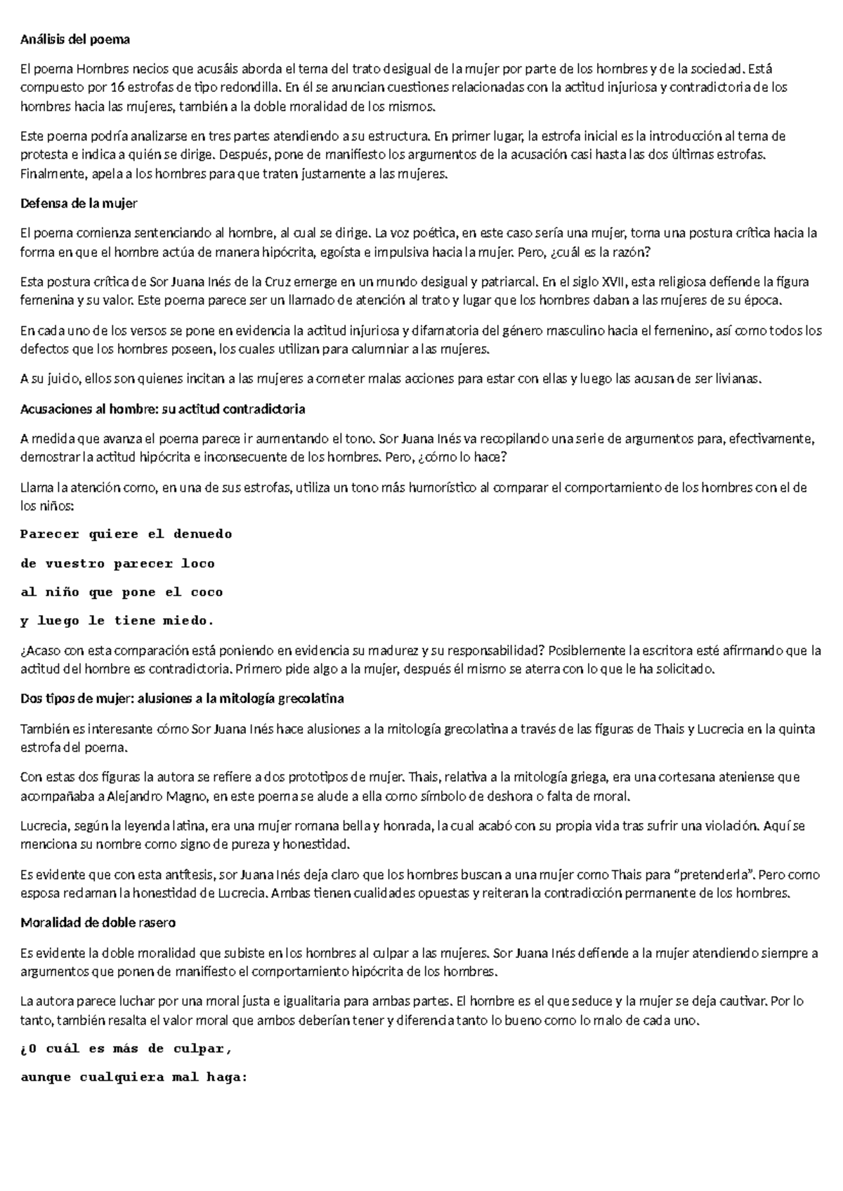 Análisis del poema "Hombres necios" de Sor Juana Inés - Literatura 101 ...