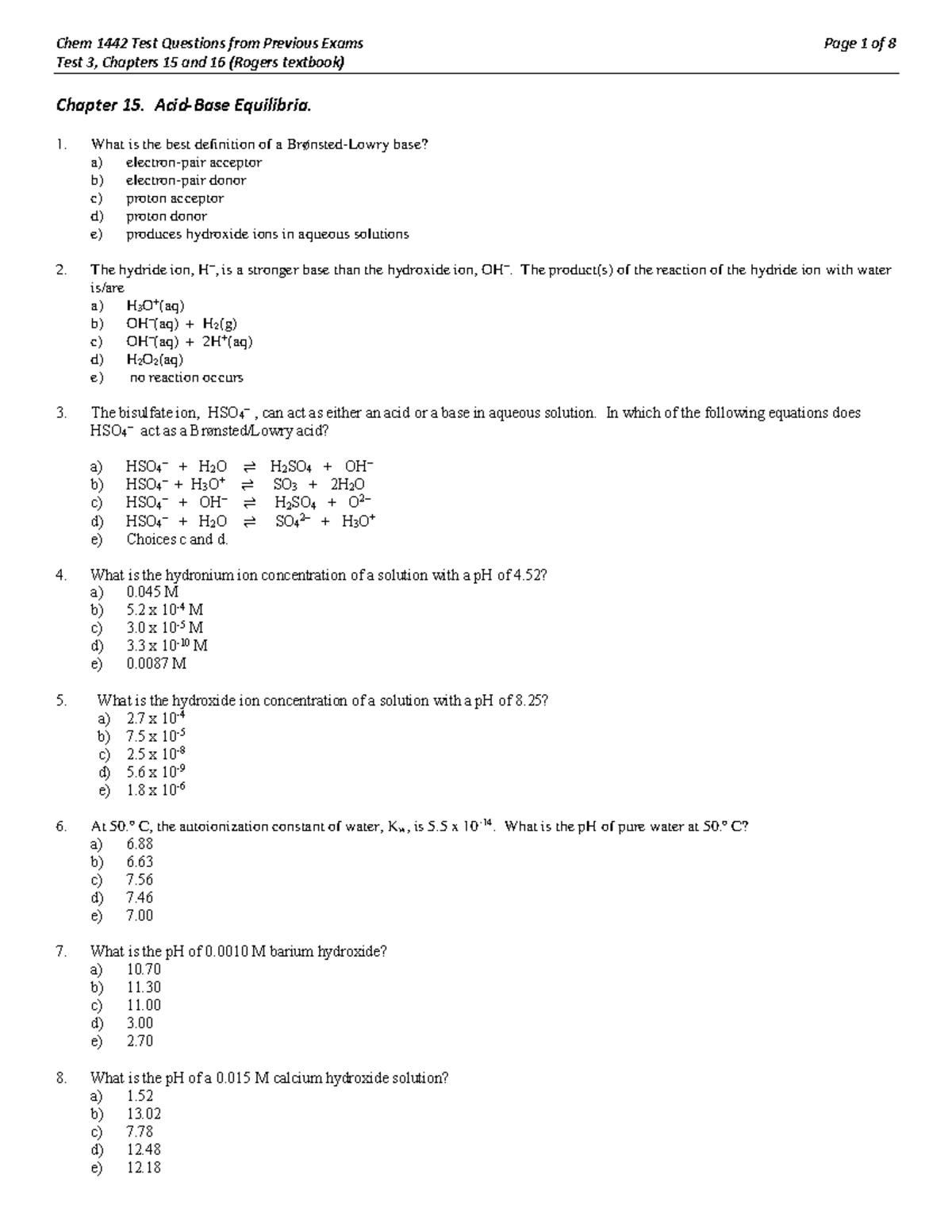 Chem 1442 Test 3 Review: Questions from Chapters 15 & 16 - Studocu