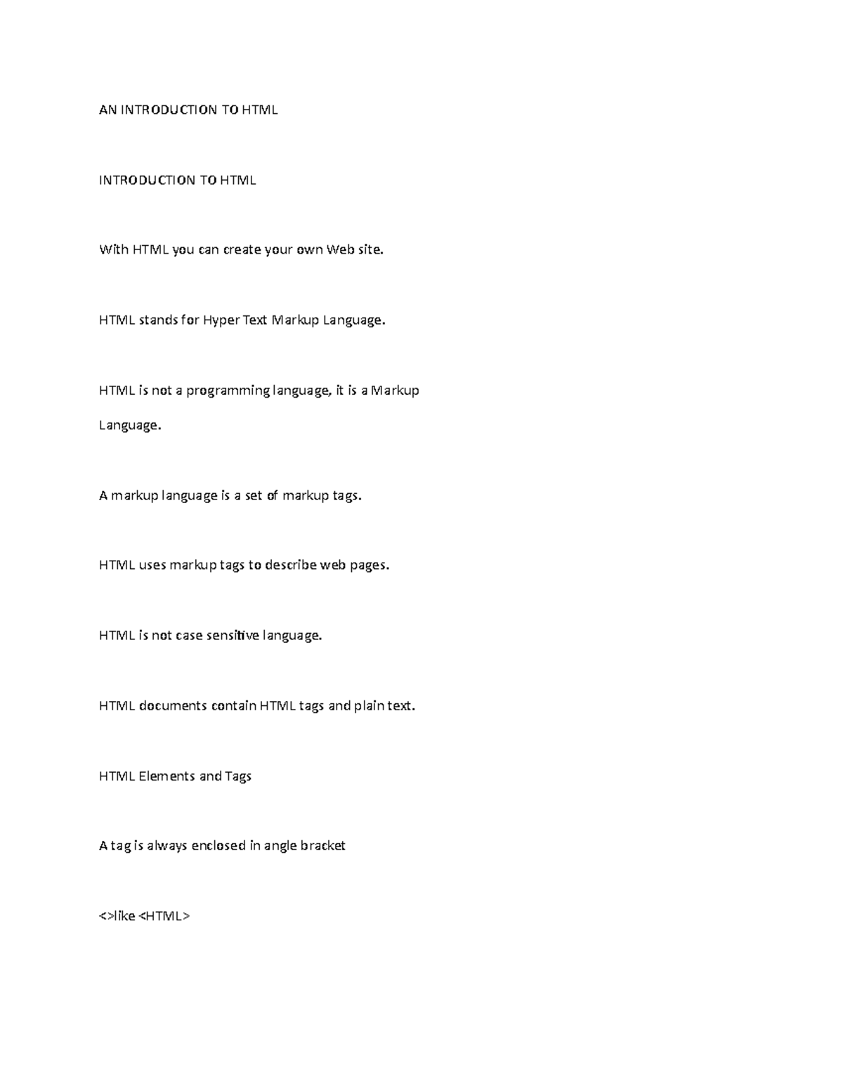 Introduction TO HTML - AN INTRODUCTION TO HTML INTRODUCTION TO HTML ...