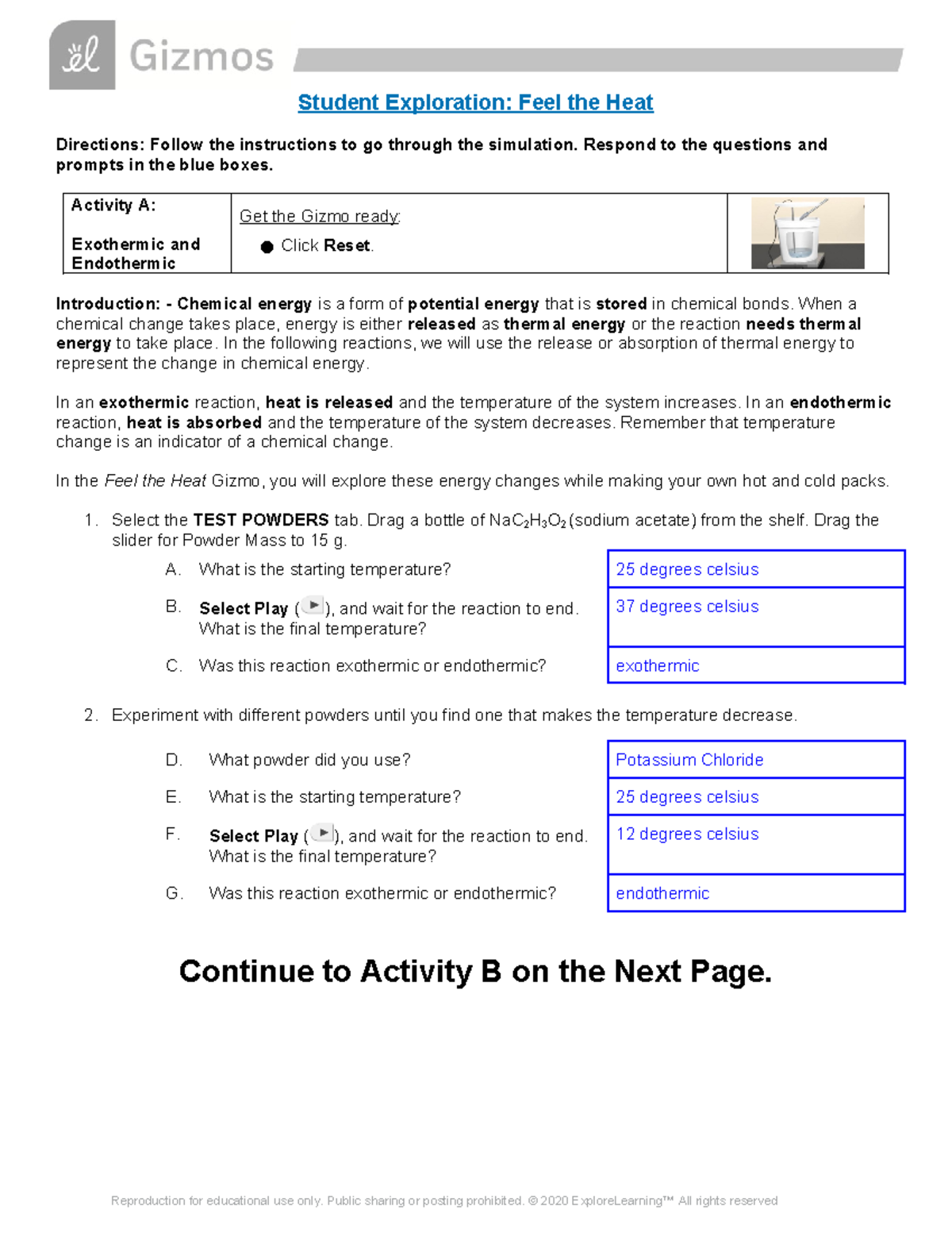Exploring Exothermic and Endothermic Reactions: Feel the Heat Gizmo ...