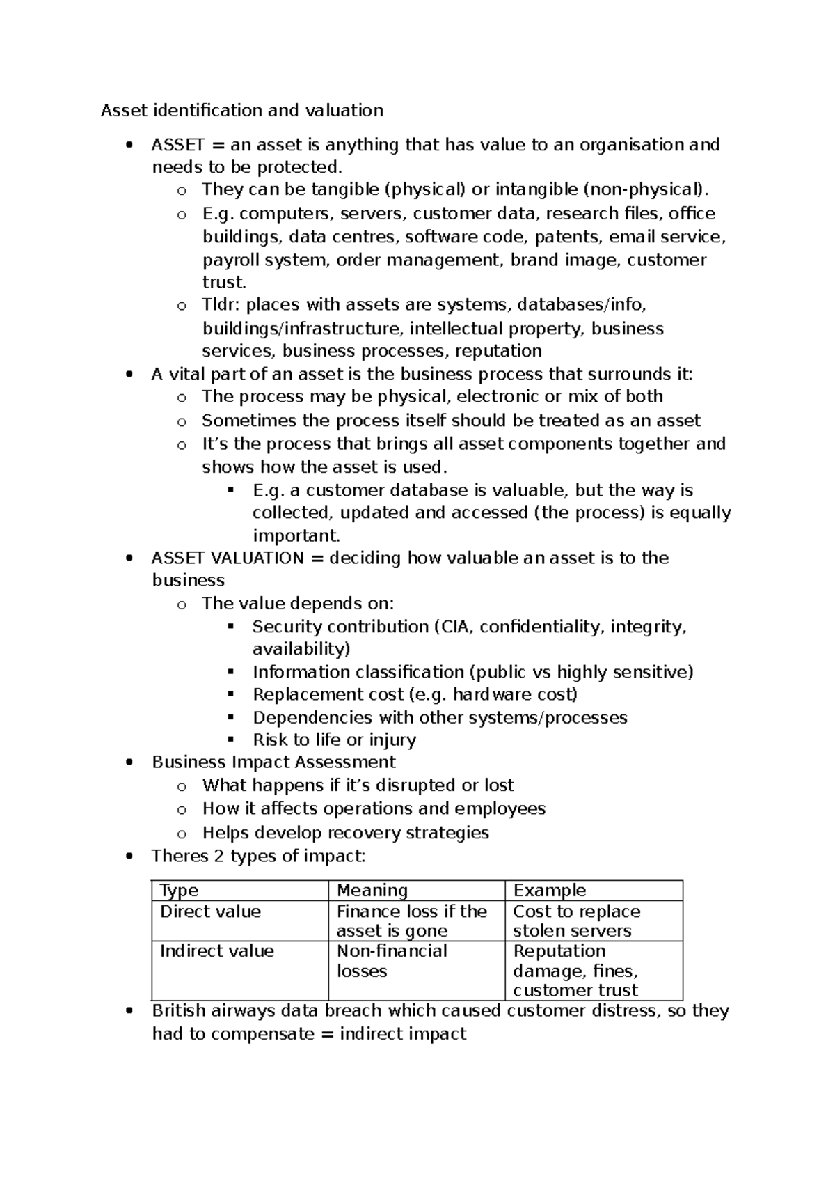 Asset Identification and Valuation: Week 2 Notes on Cybersecurity - Studocu