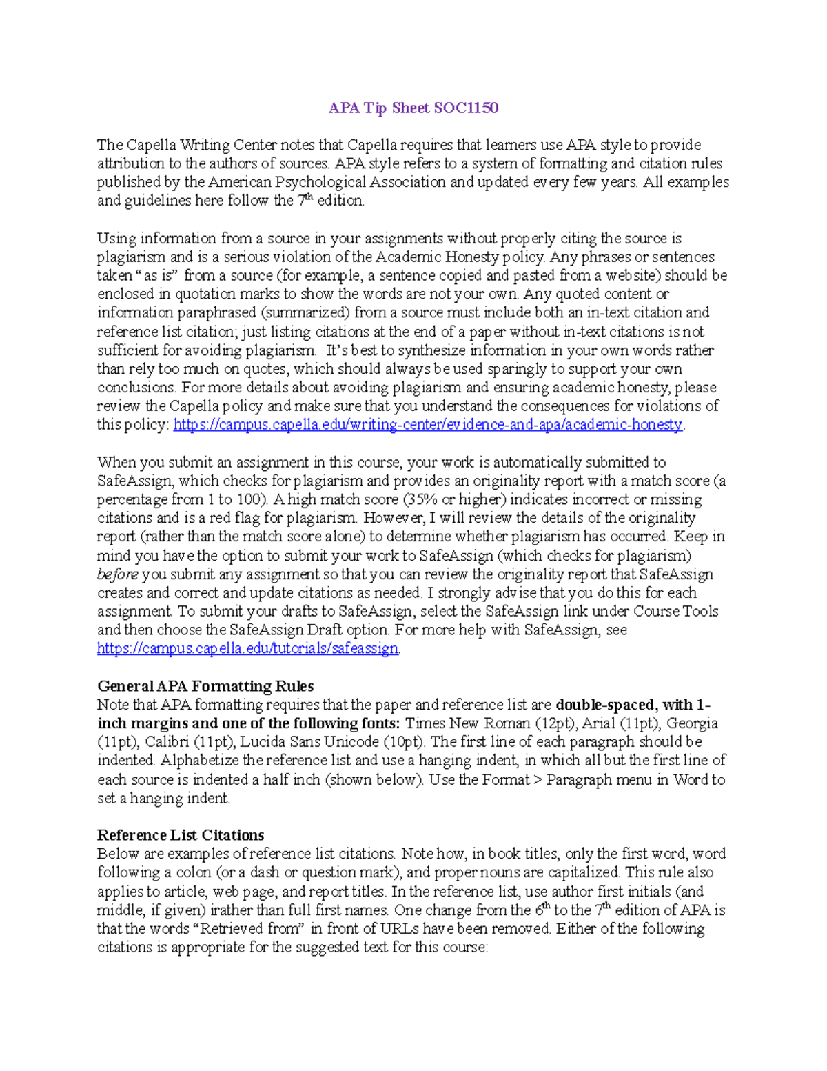 APA Formatting Guidelines and Tips for SOC1150 Assignments - Studocu