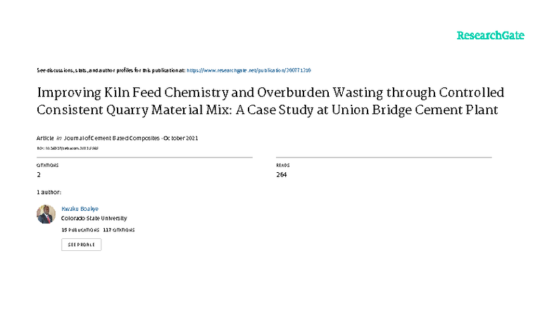 Improving Kiln Feed Chemistry: A Case Study at Union Bridge Cement ...