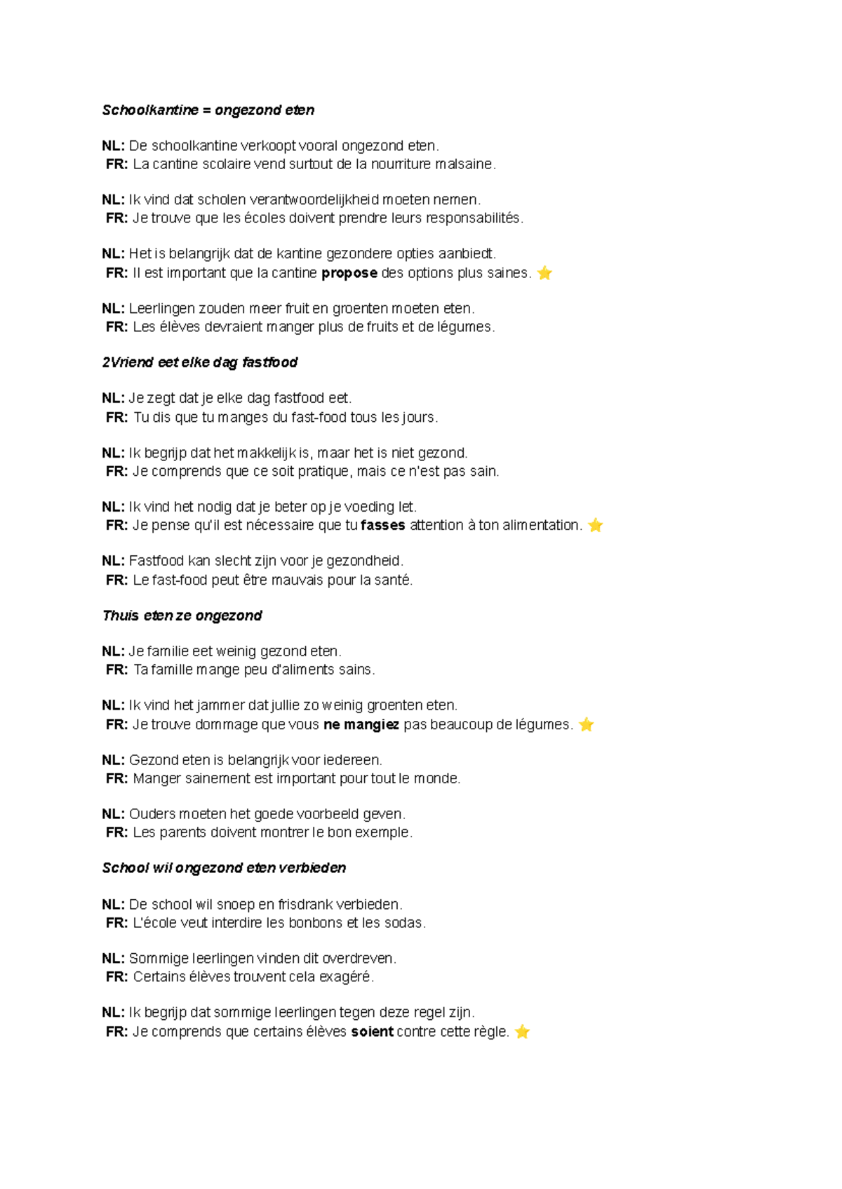 Franse Zinnen voor Schrijftoets: Ongezond Eten in de Schoolkantine ...