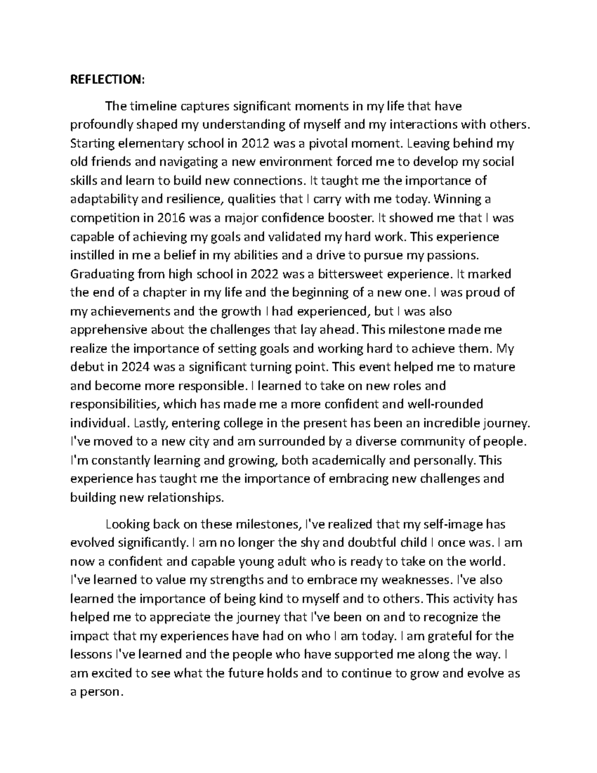 Reflection 1 - REFLECTION: The timeline captures significant moments in ...