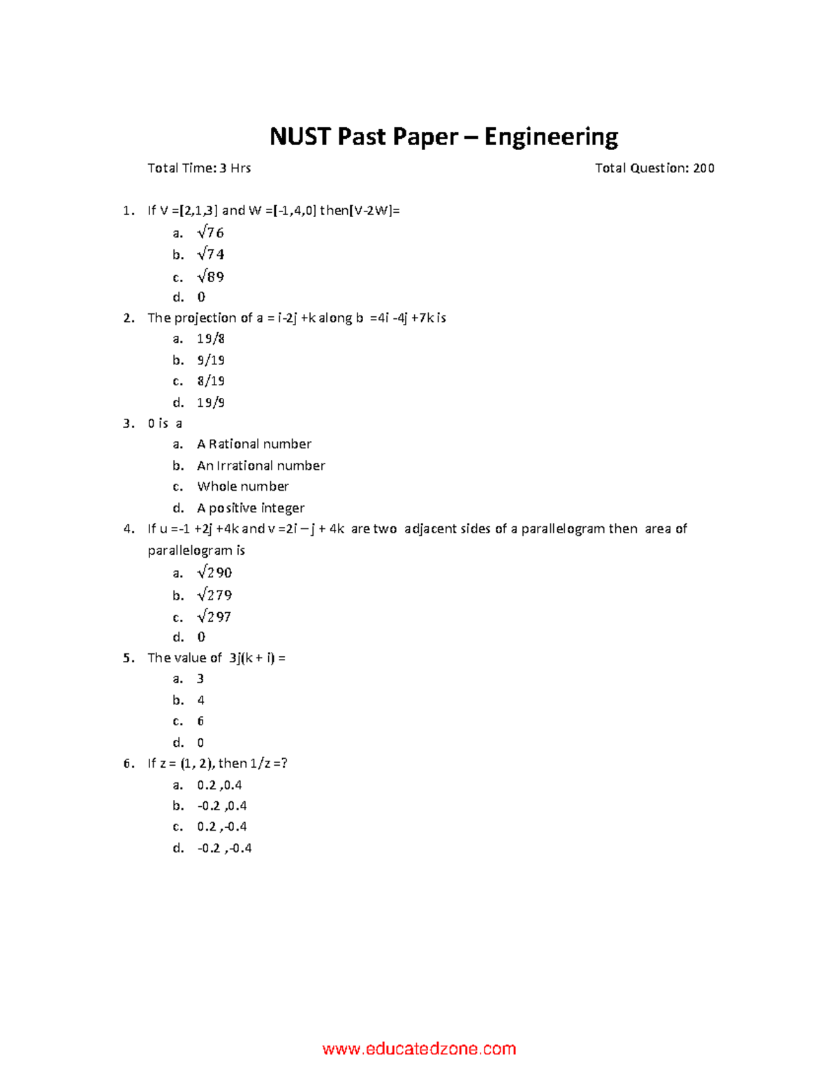 NUST Engineering Pastpaper 3(educatedzone - NUST Past Paper ...