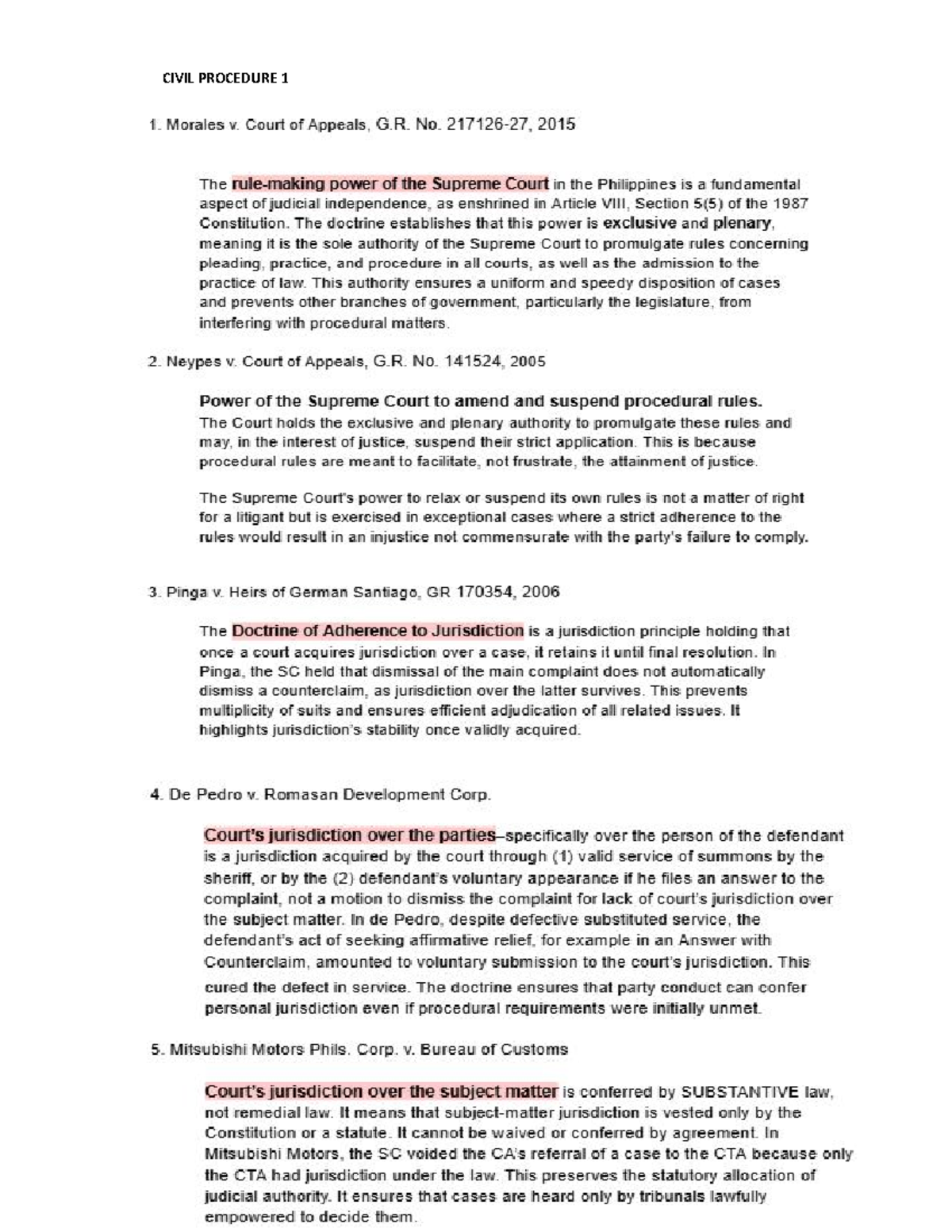 CIVIL PROCEDURE 1: Key Cases and Doctrines Explained - Studocu