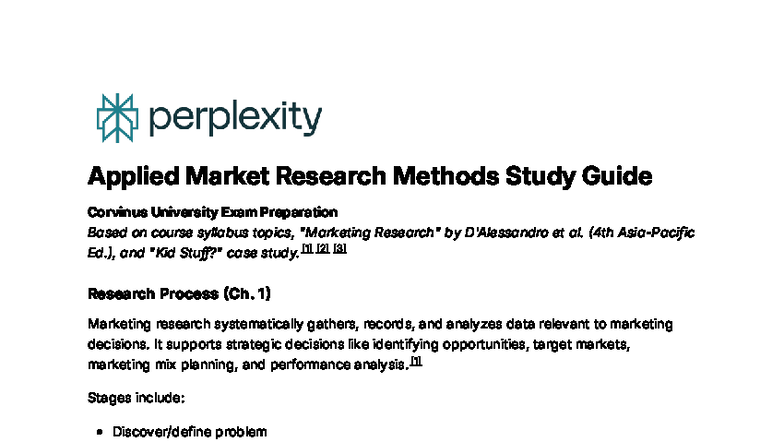 Applied Market Research Methods Study Guide (MKT 101) Exam Prep - Studocu