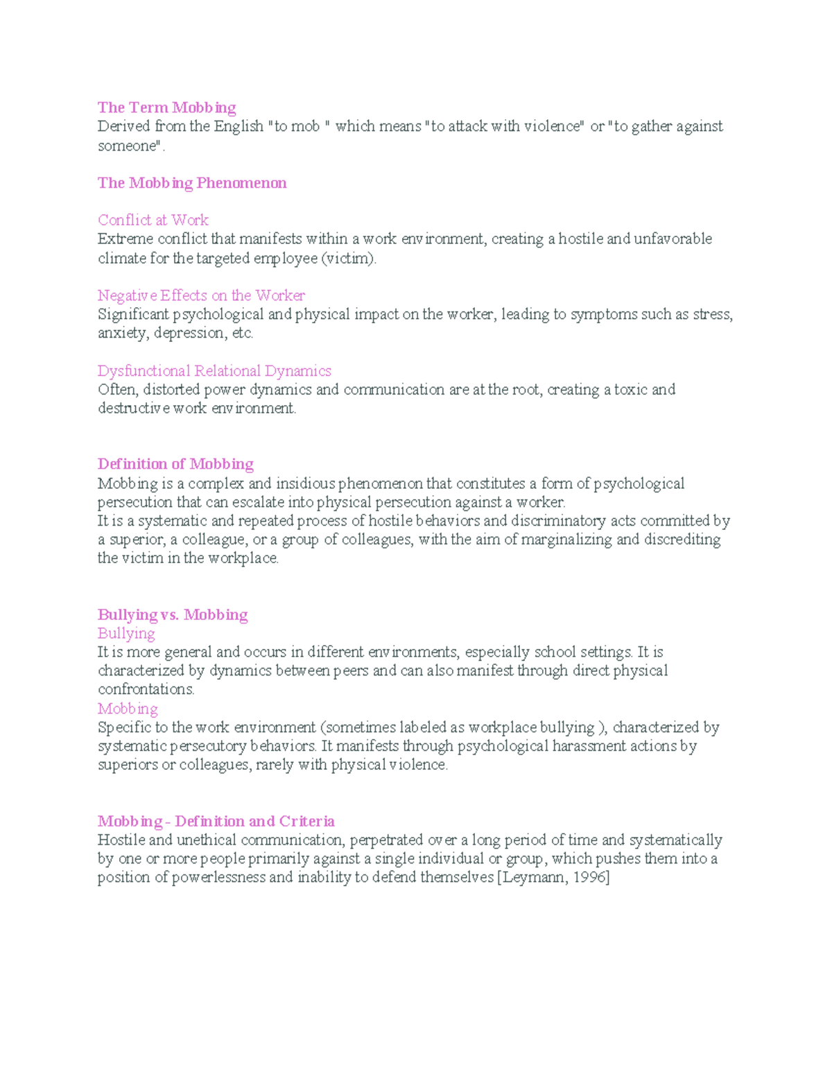 Mobbing WOP - Understanding Workplace Bullying and Its Impact - Studocu