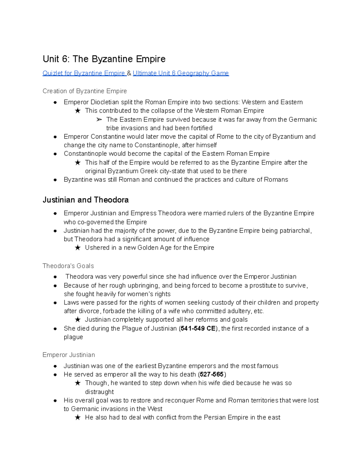 Unit 6: The Byzantine Empire Quizlet for AP World History - Studocu