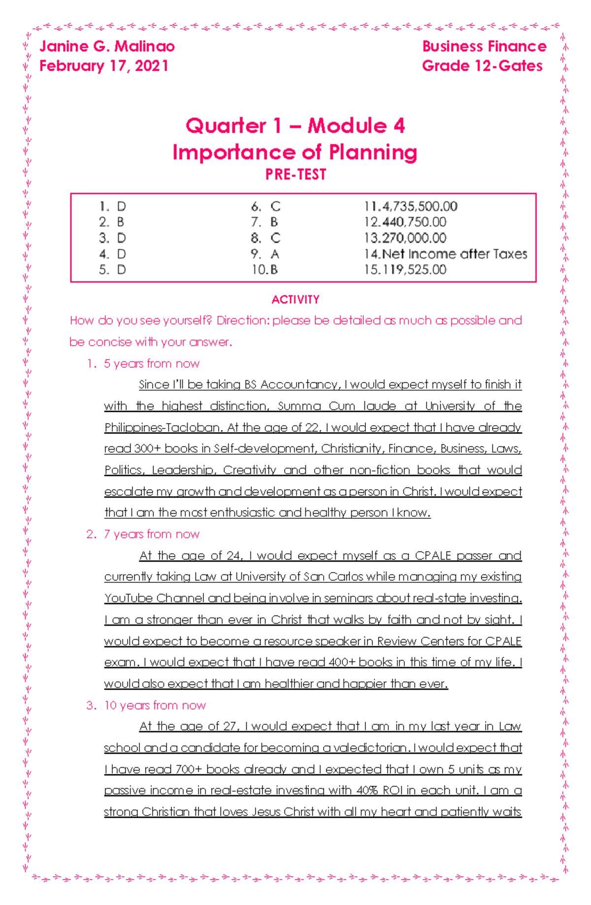 Business Finance Module 4 - Quarter 1 – Module 4 Importance of Planning ...