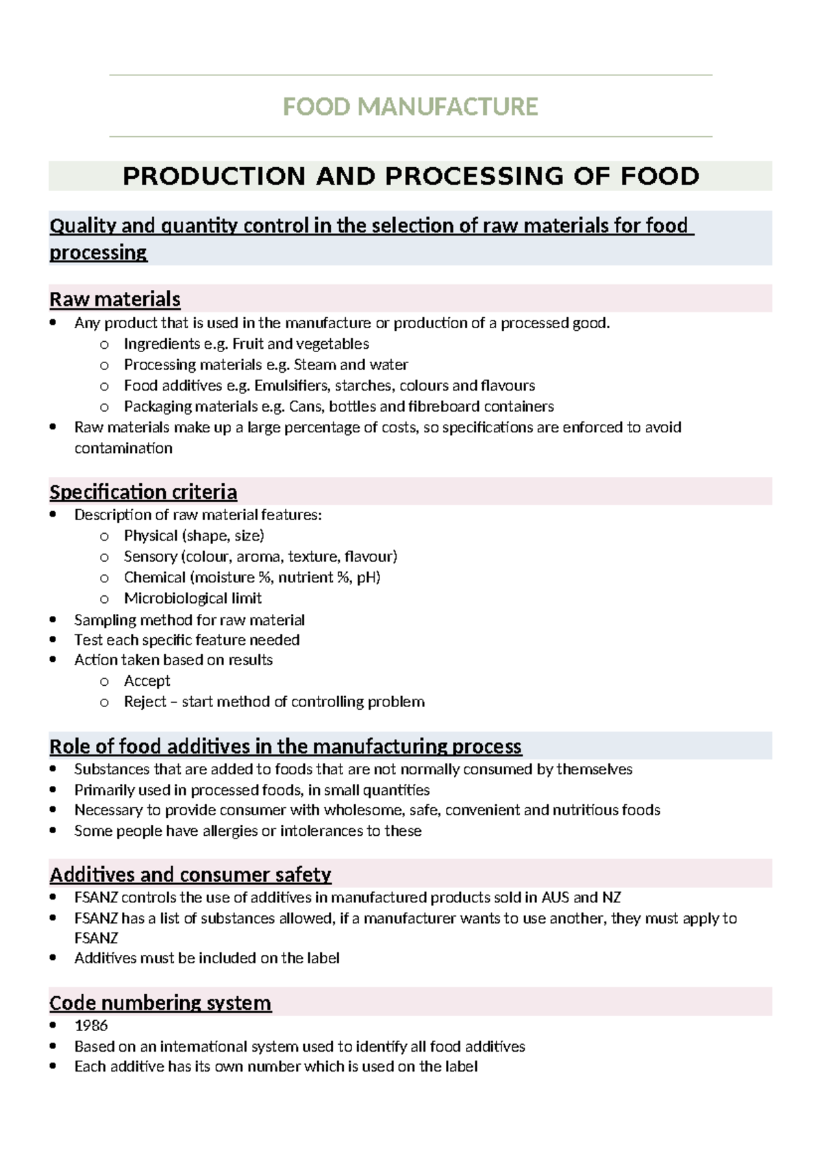 Year 12 Food Manufacture: Production, Processing, and Quality Control ...
