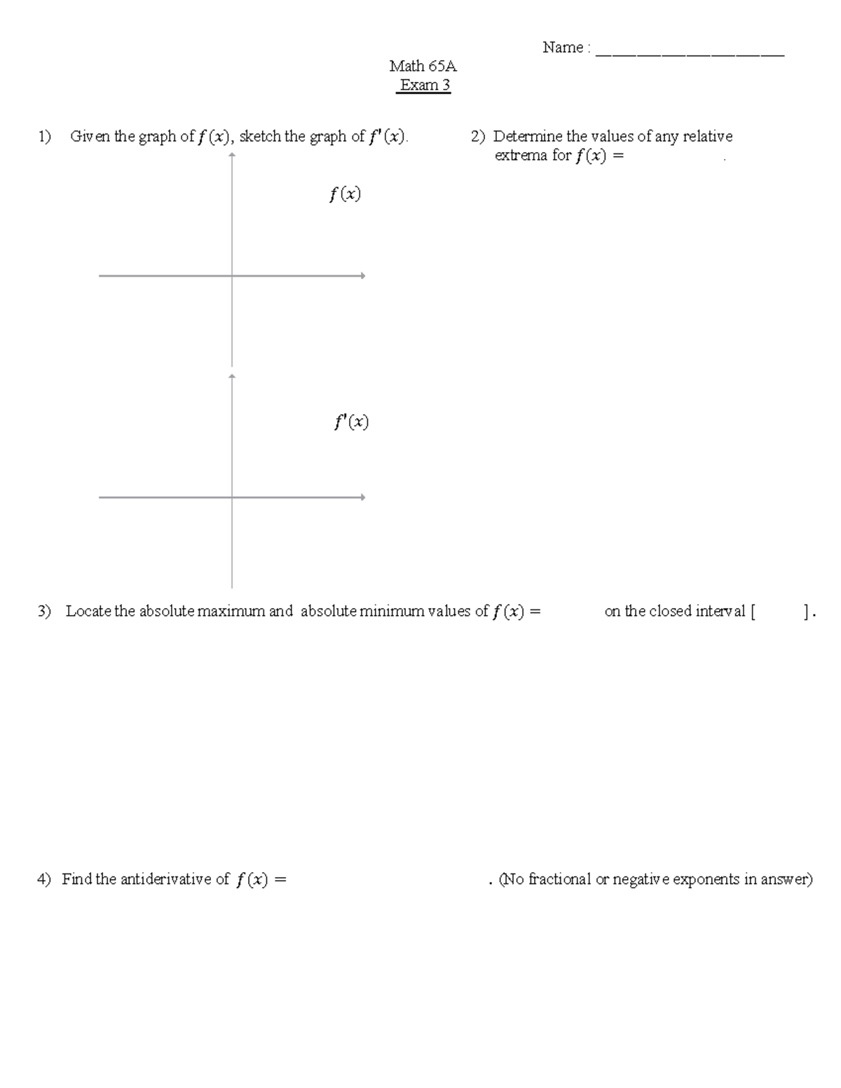 Math 65A Exam 3 (4.1-4.7, 4.10) - Answer Sheet - Name ...