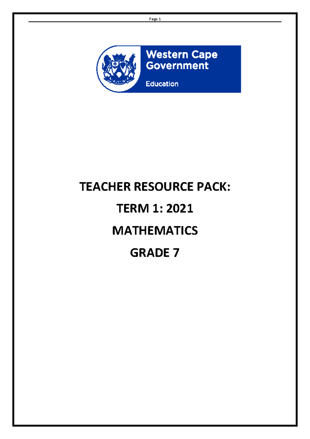 Grade 7 Maths Teacher Resource Pack - Term 1 Overview & Lessons - Studocu