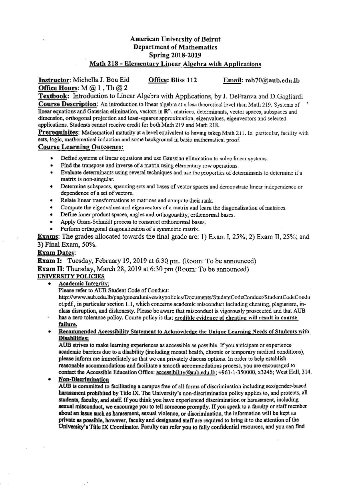Math 218 AUB Syllabus: Course Overview and Guidelines - Studocu