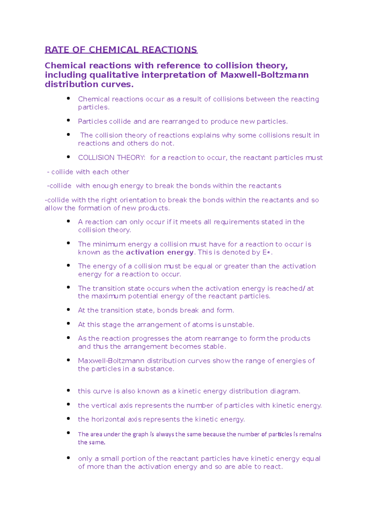 U3 AOS 2 Chemistry Notes: Rate of Reactions and Equilibrium Concepts ...