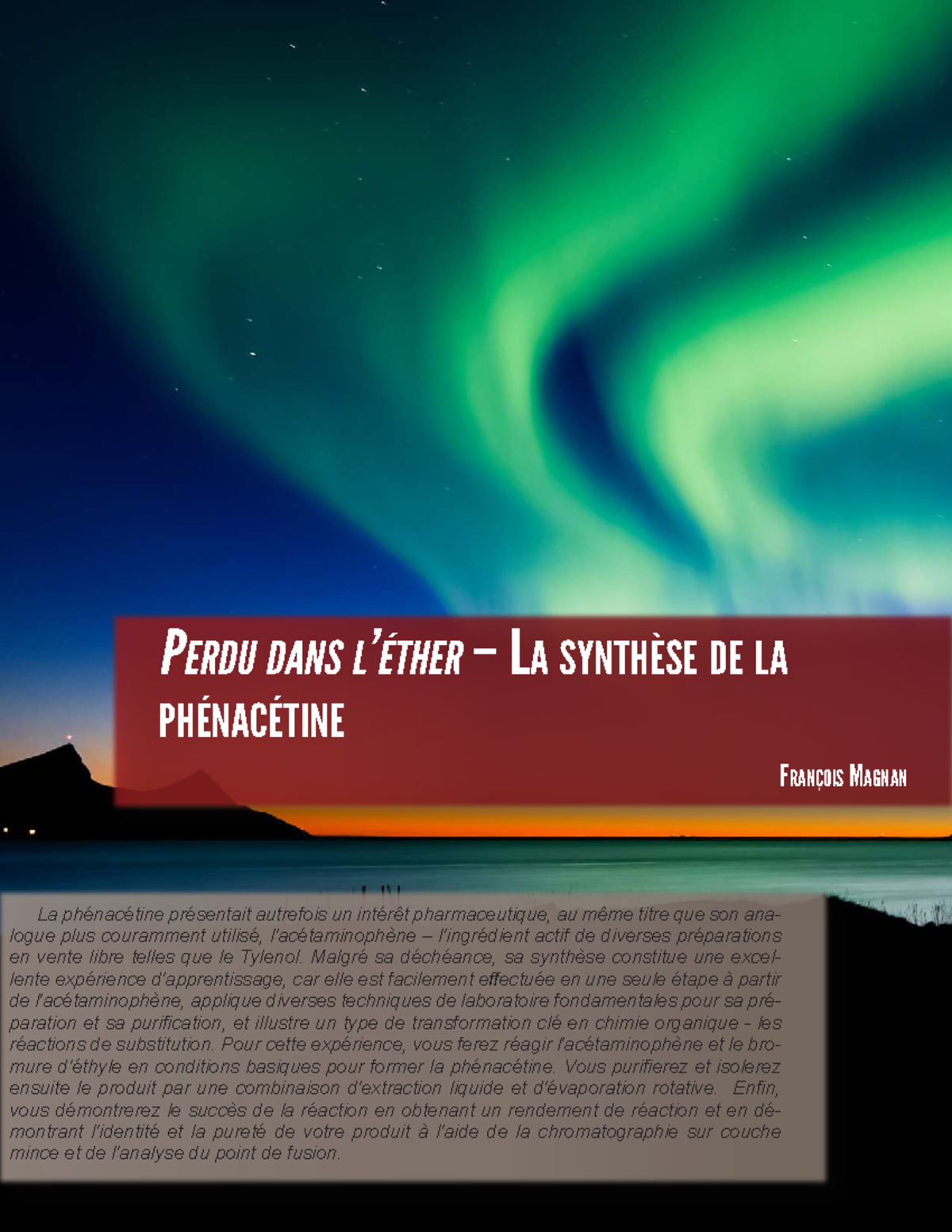 Synthèse de la Phénacétine en CHM2520 : Expérience de Laboratoire 4 ...