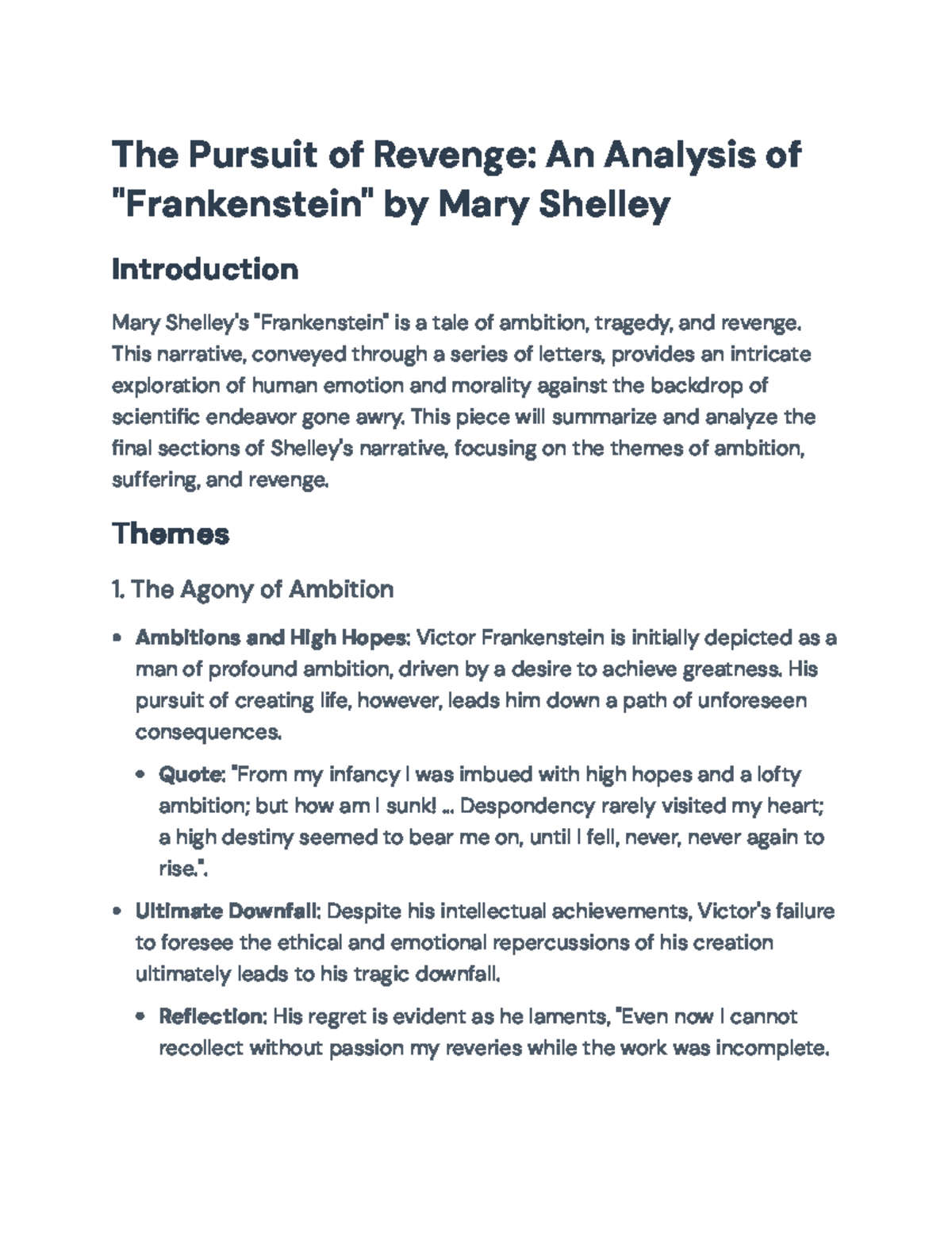 ENG 201: Analysis of Ambition, Suffering, and Revenge in 'Frankenstein ...