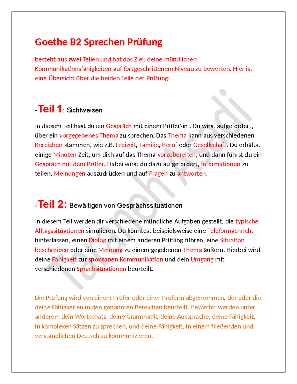 Goethe B2 Sprechen Prüfung: Tipps und Techniken für den Erfolg - Studocu